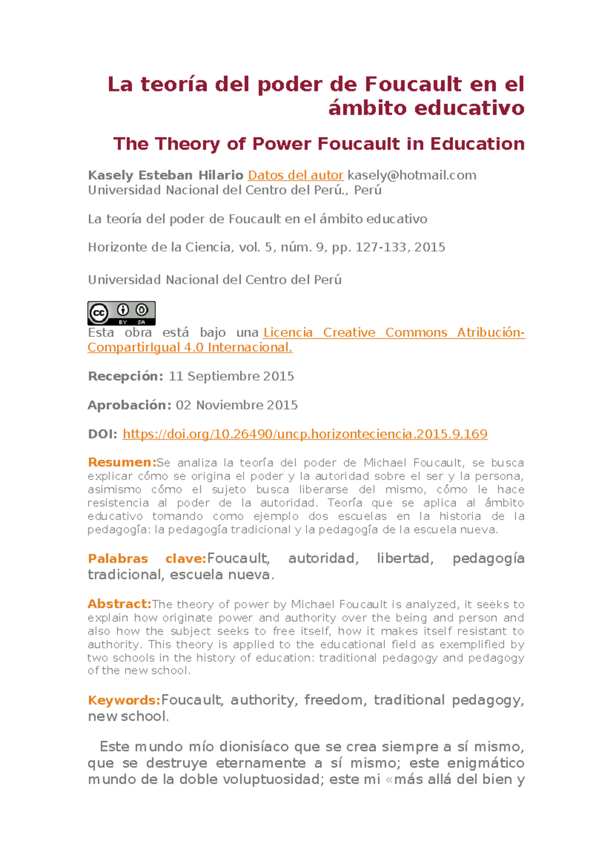 La teoría del poder de Foucault en el ámbito educativo - La teoría del poder de Foucault en el ...
