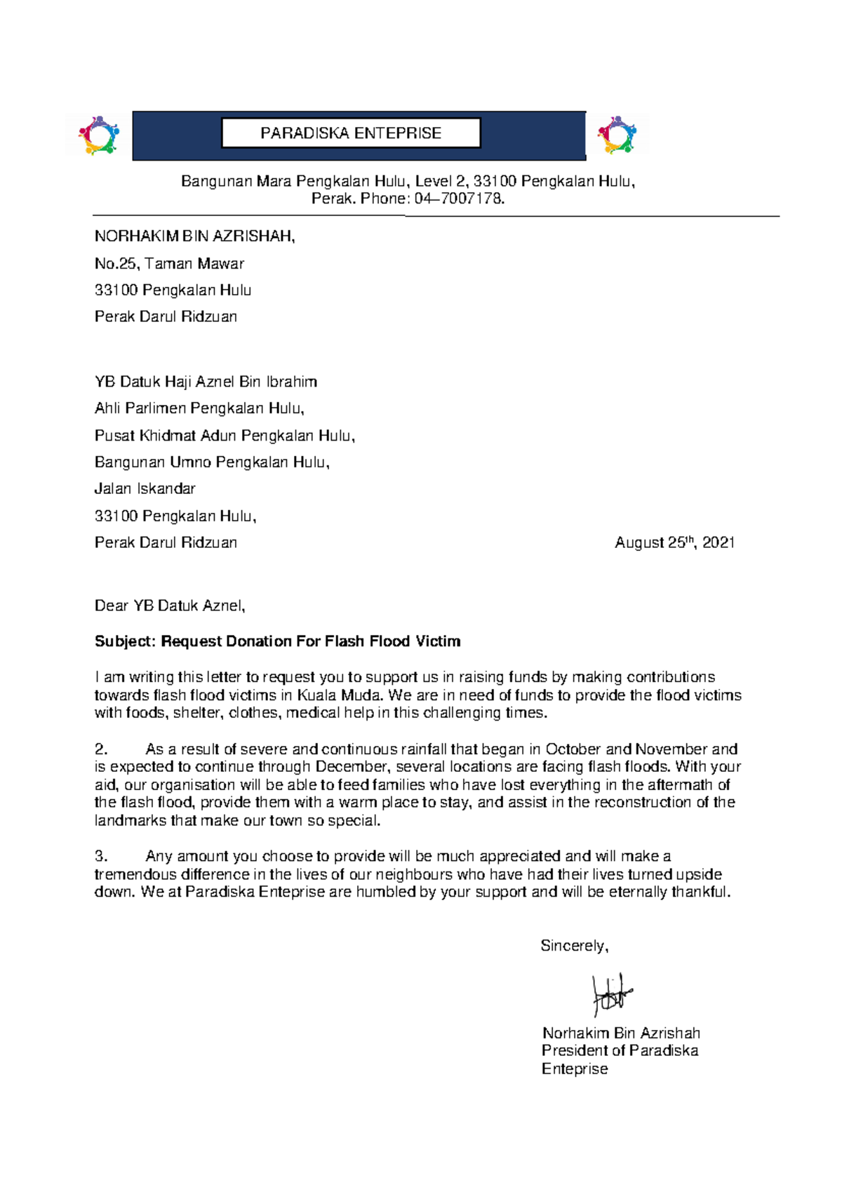 Cover Letter ASM 421 - OKAY La Tue - Bangunan Mara Pengkalan Hulu ...