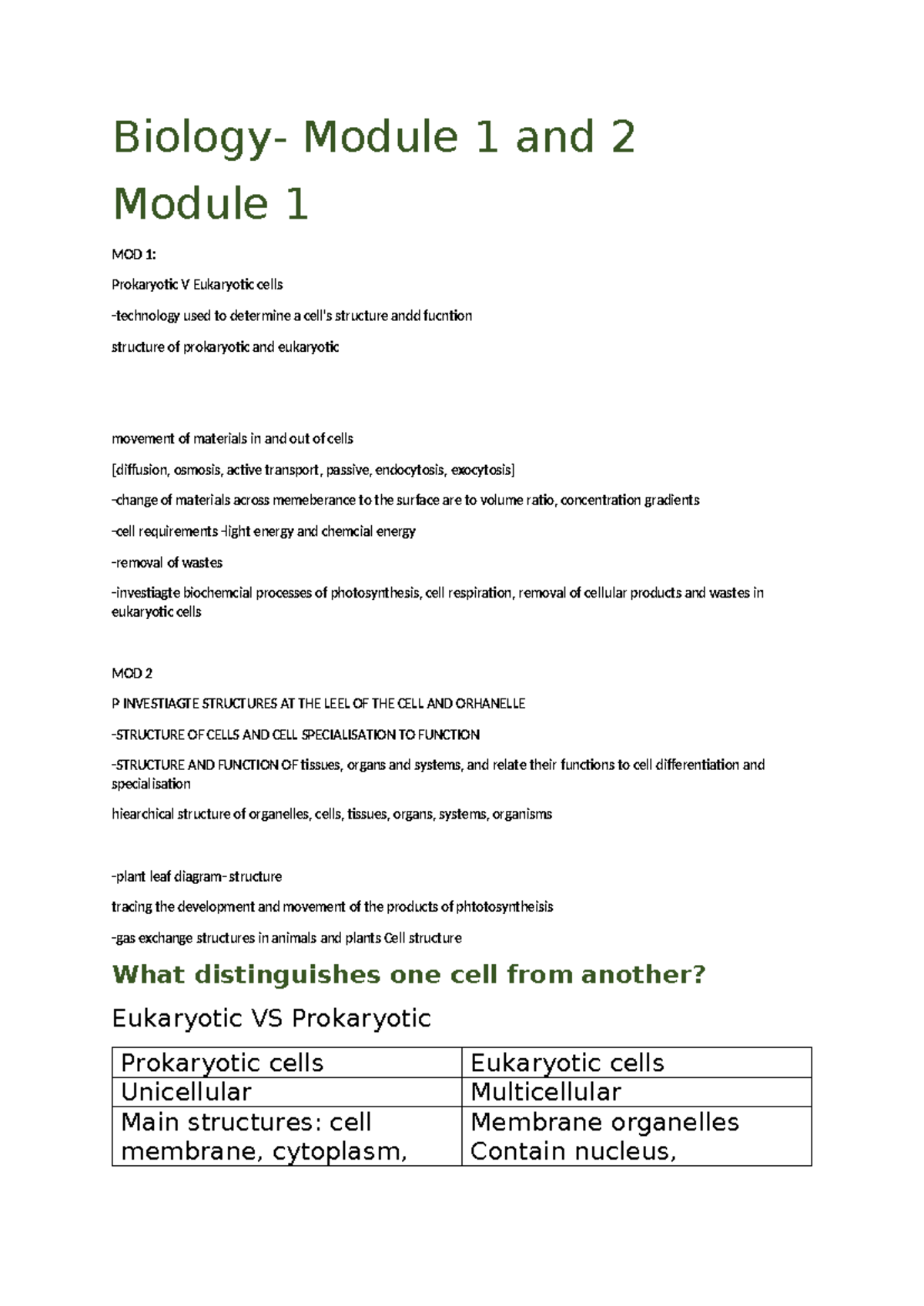 Biology MOD 1 & 2 - Biology- Module 1 and 2 Module 1 MOD 1: Prokaryotic ...