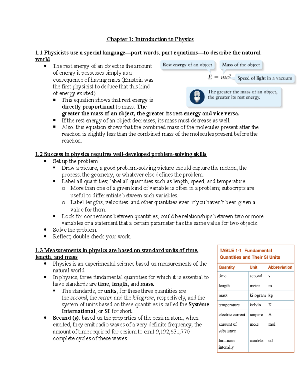 Physics 1 - Chapter 1 Notes - Chapter 1: Introduction to Physics 1 ...