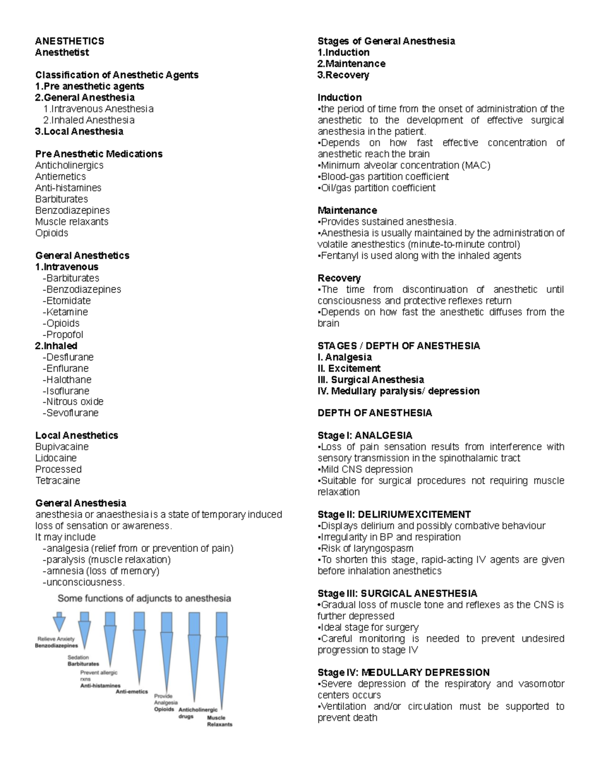 Anesthetics-Notes - ANESTHETICS Anesthetist Classification of ...