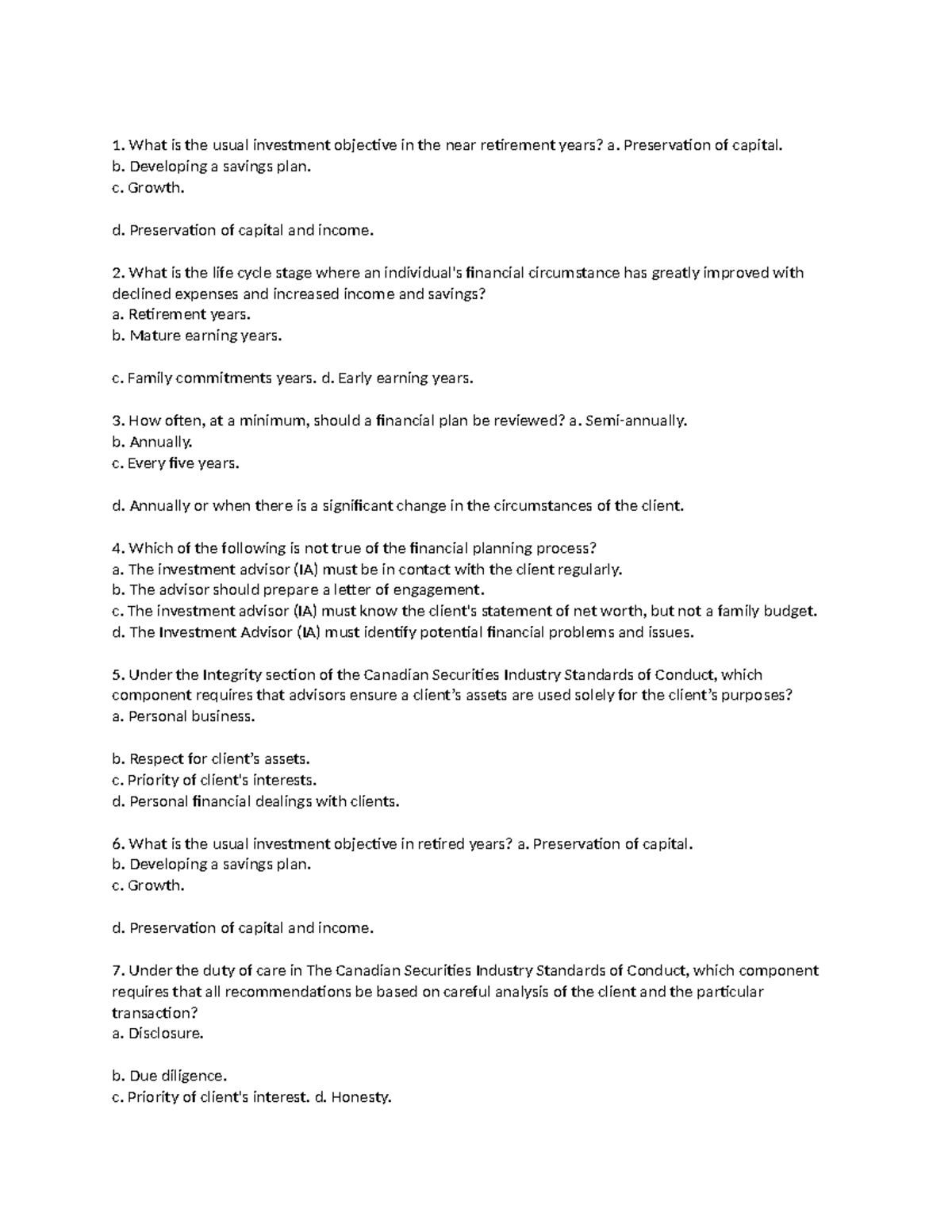 Csc test 2 - practice materials - What is the usual investment ...