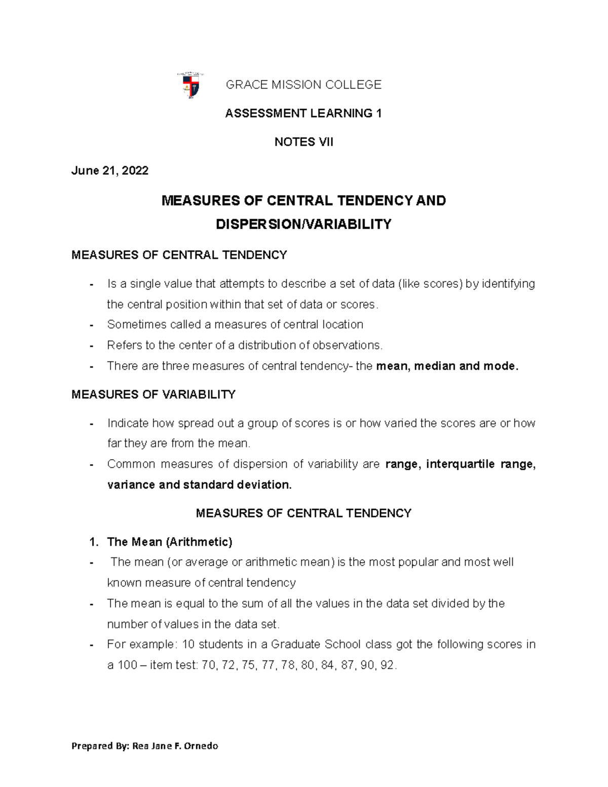 Assessment in Learning 1-Module 7 - GRACE MISSION COLLEGE ASSESSMENT ...