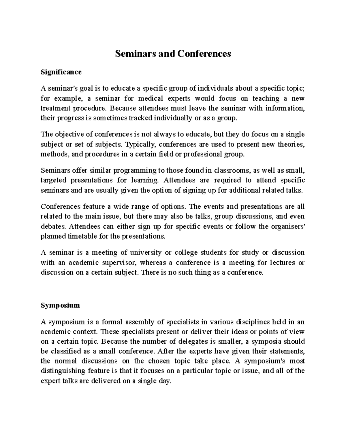 Seminars and Conferences - Seminars and Conferences Significance A ...