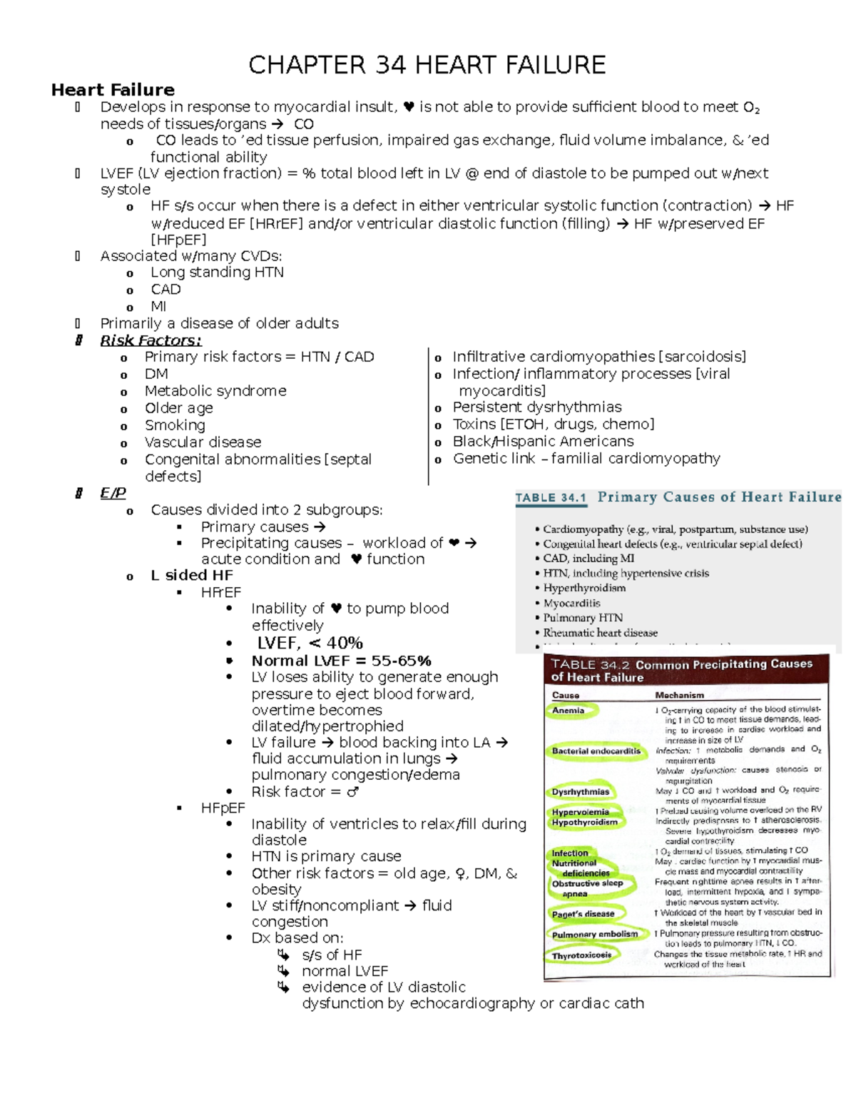 Chapter 34 HF Notes - CHAPTER 34 HEART FAILURE Heart Failure [ Develops ...
