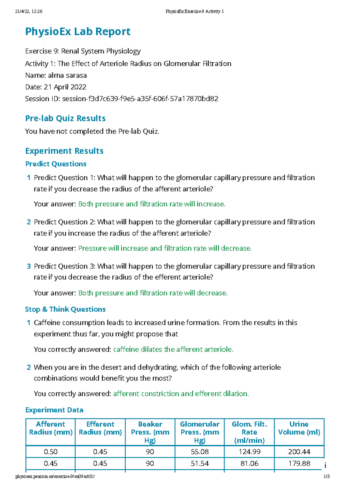 Physio Ex Exercise 9 Activity 1 alma sarasa - 21/4/22, 12:26 PhysioEx ...