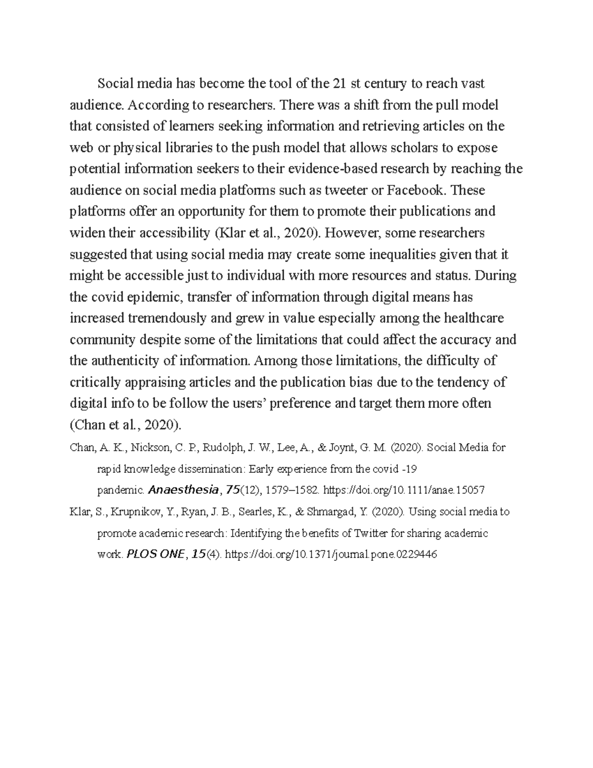 6052 I - ESSENTIAL OF EVIDENCE BASED PRACTICE DISCUSSIONS - Social ...