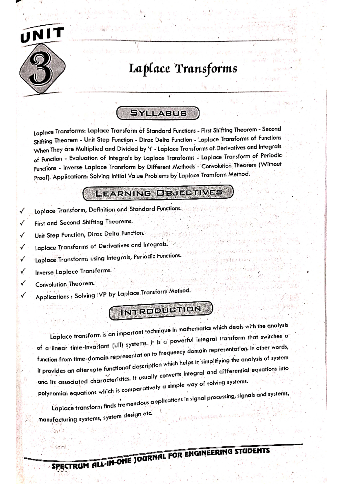 unit-3 mathematics-2 sia publications - UNIT Laplace Transforms ...