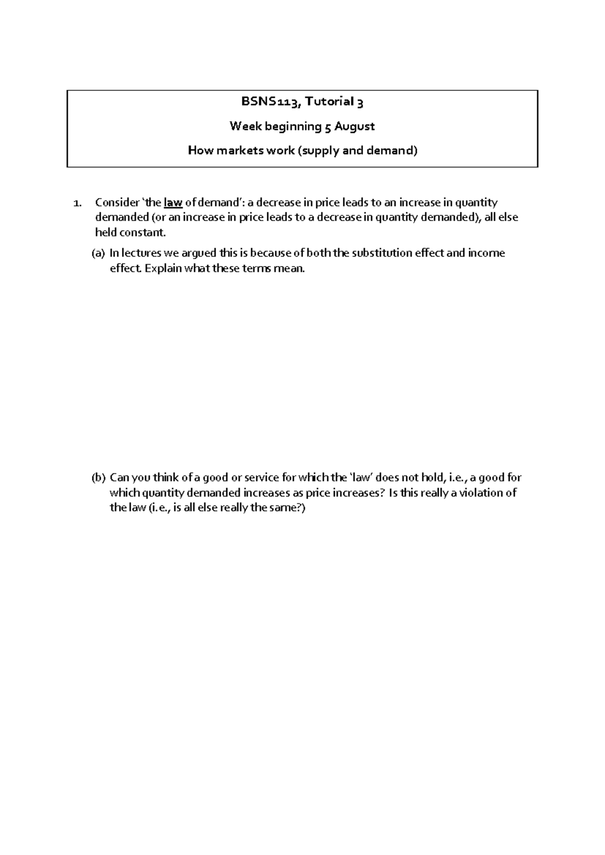 BSNS113 Tutorial 3 S2 2024 - BSNS113, Tutorial 3 Week beginning 5 ...