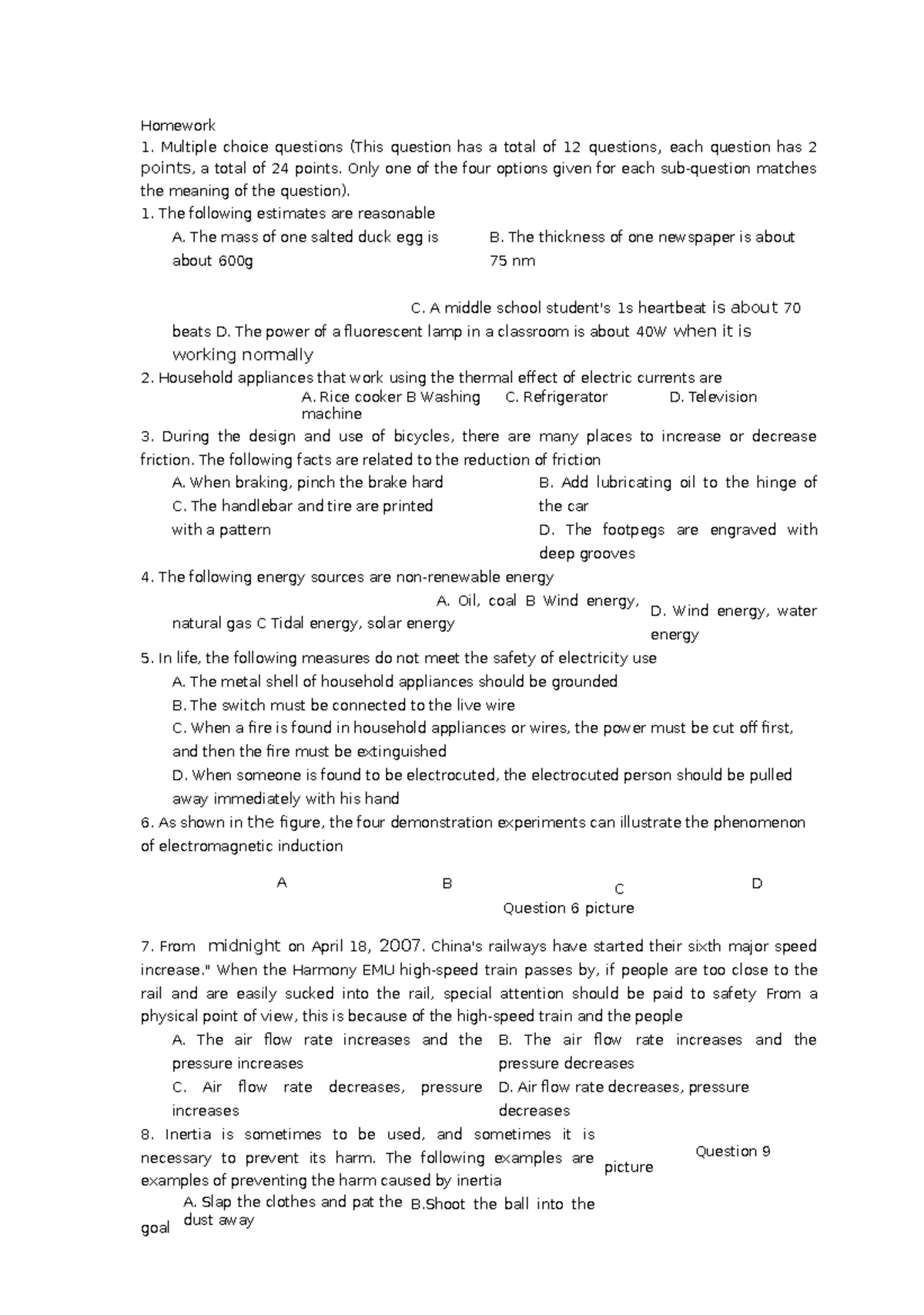 Homework - Summary of Physics Assignments - Homework 1. Multiple choice ...