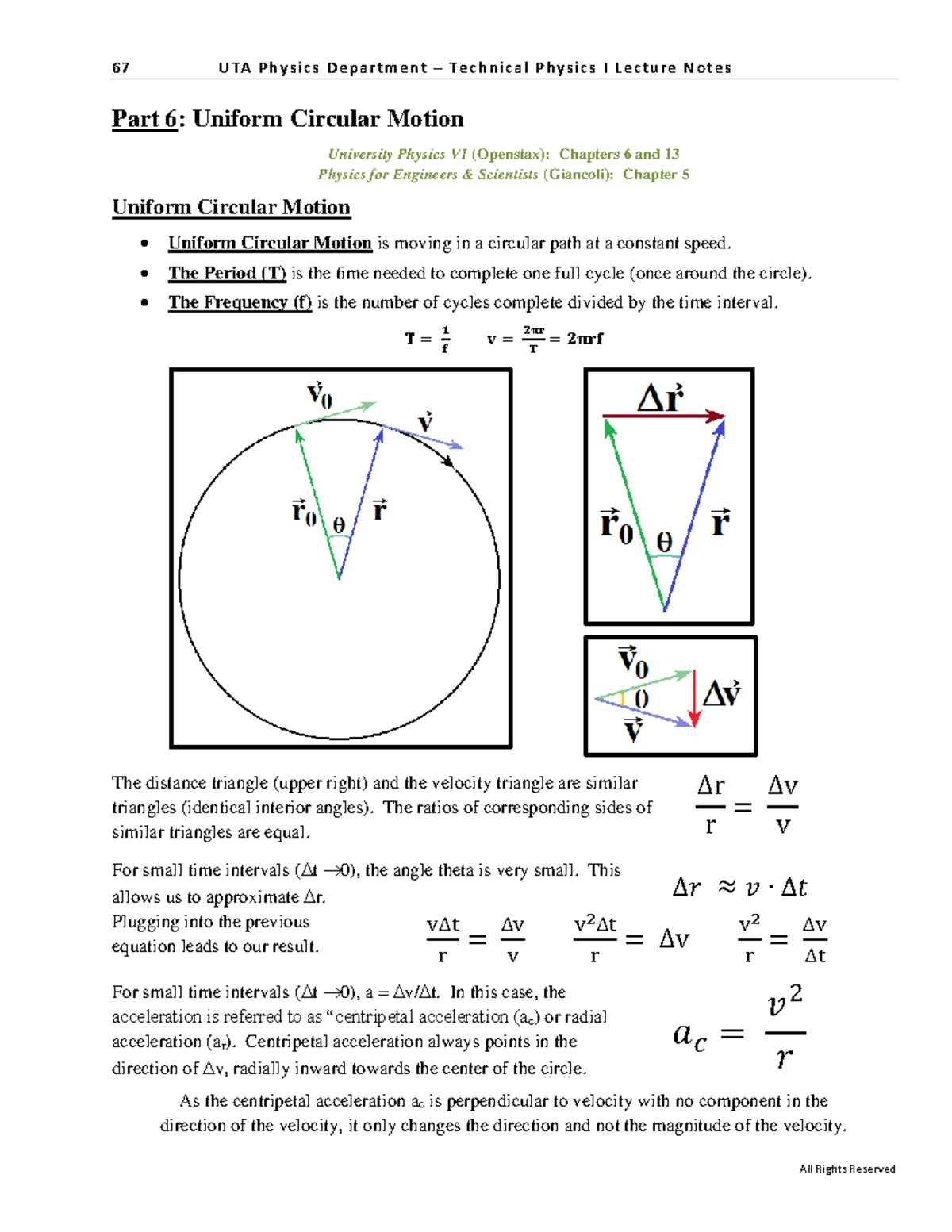 1443 notes Lecture6 - 67 UTA Physics Department – Tec hnical Physics I ...