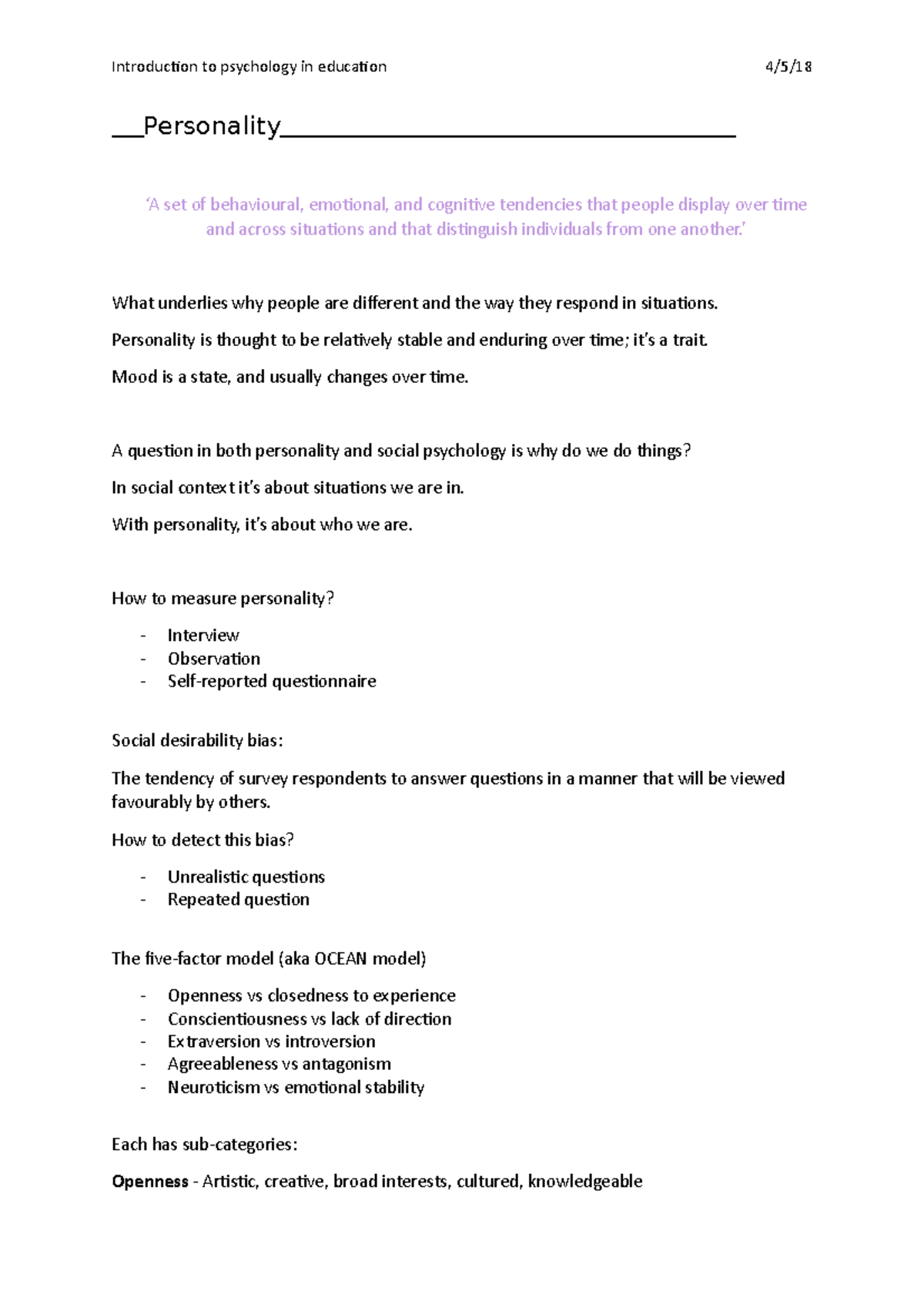 Unit 5 Individual Differences - Lecture 3 - Introduction to psychology ...