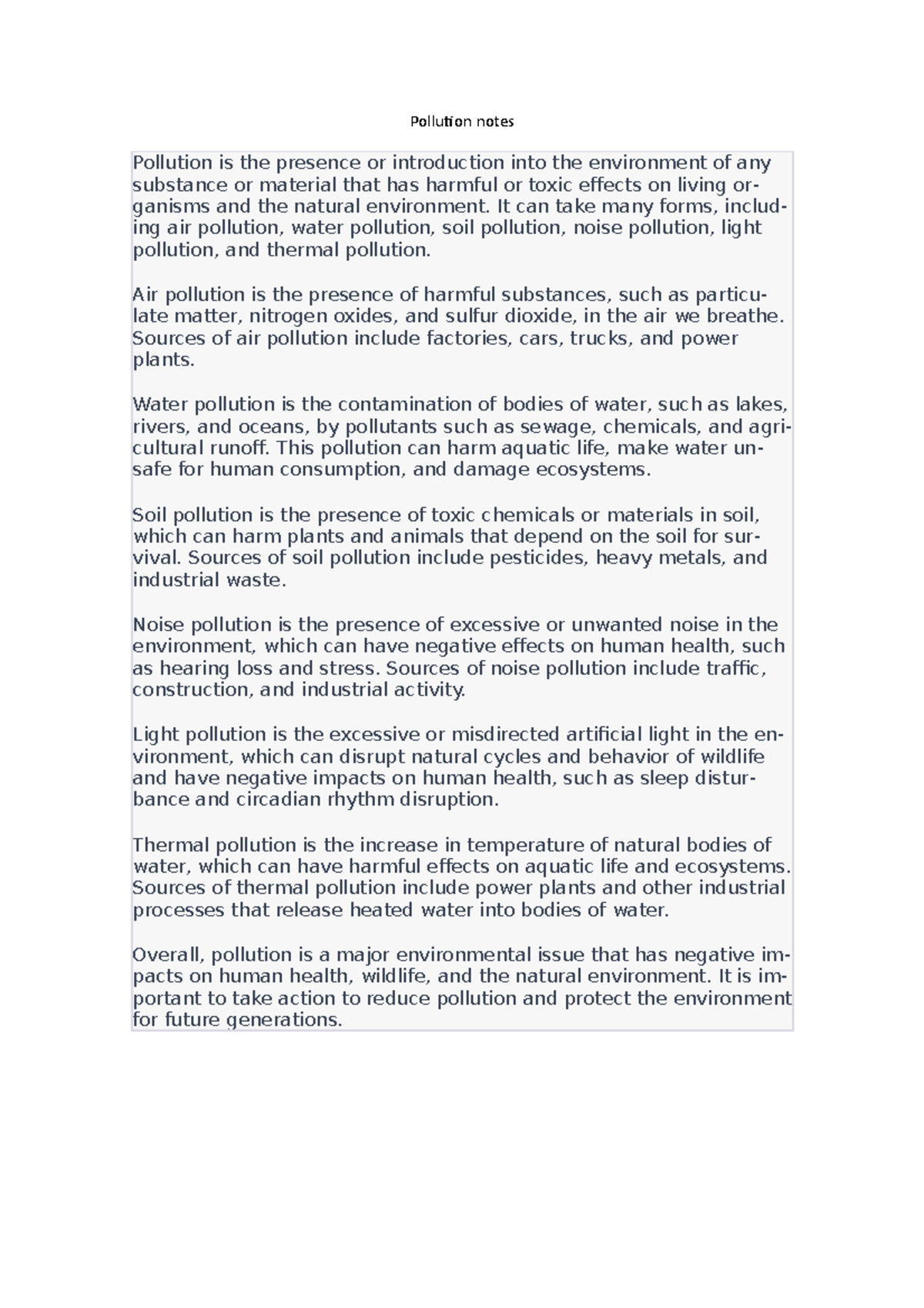 Pollution notes - Pollution notes Pollution is the presence or ...