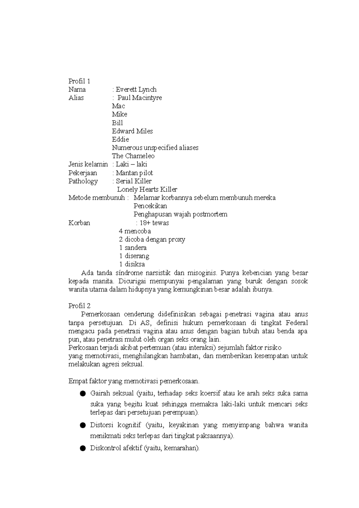 Criminal profiling - Berisi tentang profil kriminal dan penjelasan ...