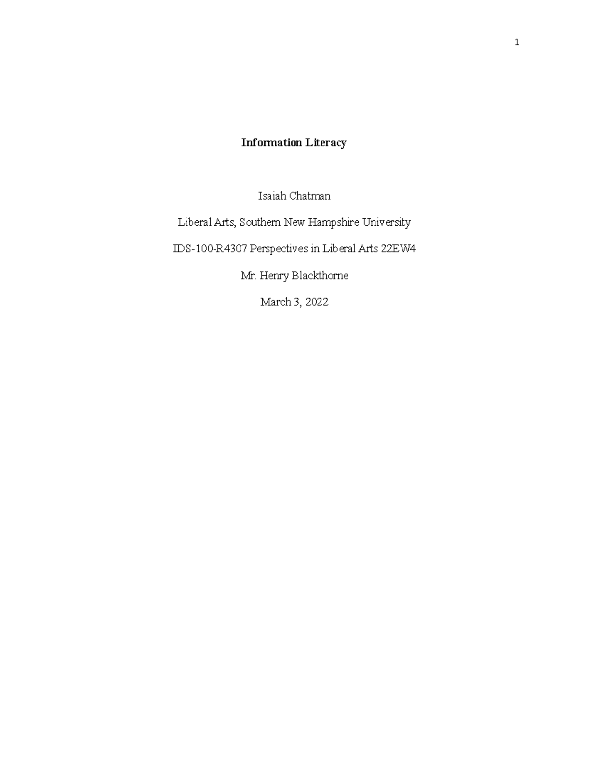 1 2 Short Answer Information Literacy Isaiah Chatman - Copy ...