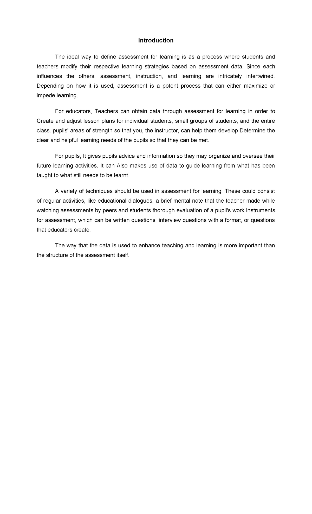 Math - N/A - Introduction ####### The ideal way to define assessment ...