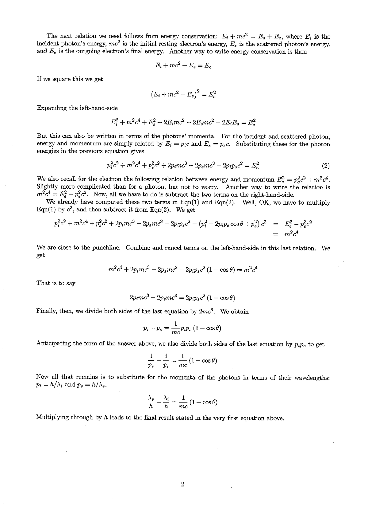 Compton effect 2 - lecture notes - The next relation we need follows ...