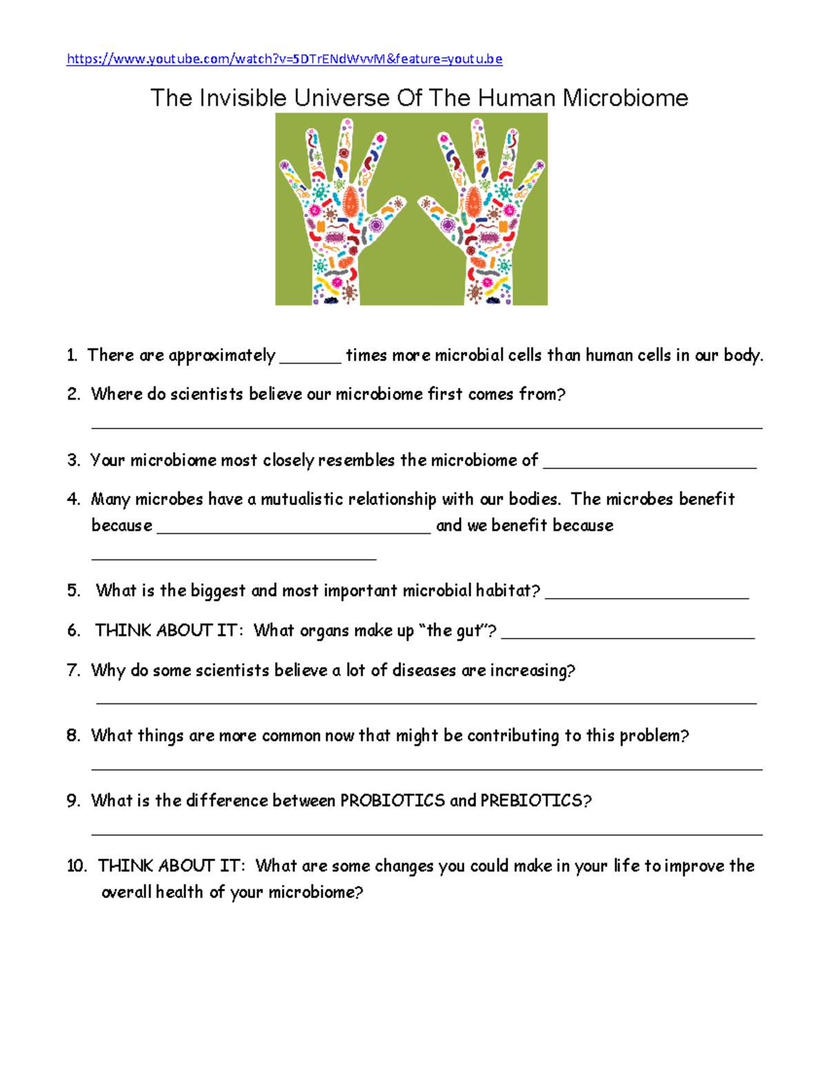 4.1 Human Microbiome Video Sheet - youtube/watch?v=5DTrENdWvvM&feature ...