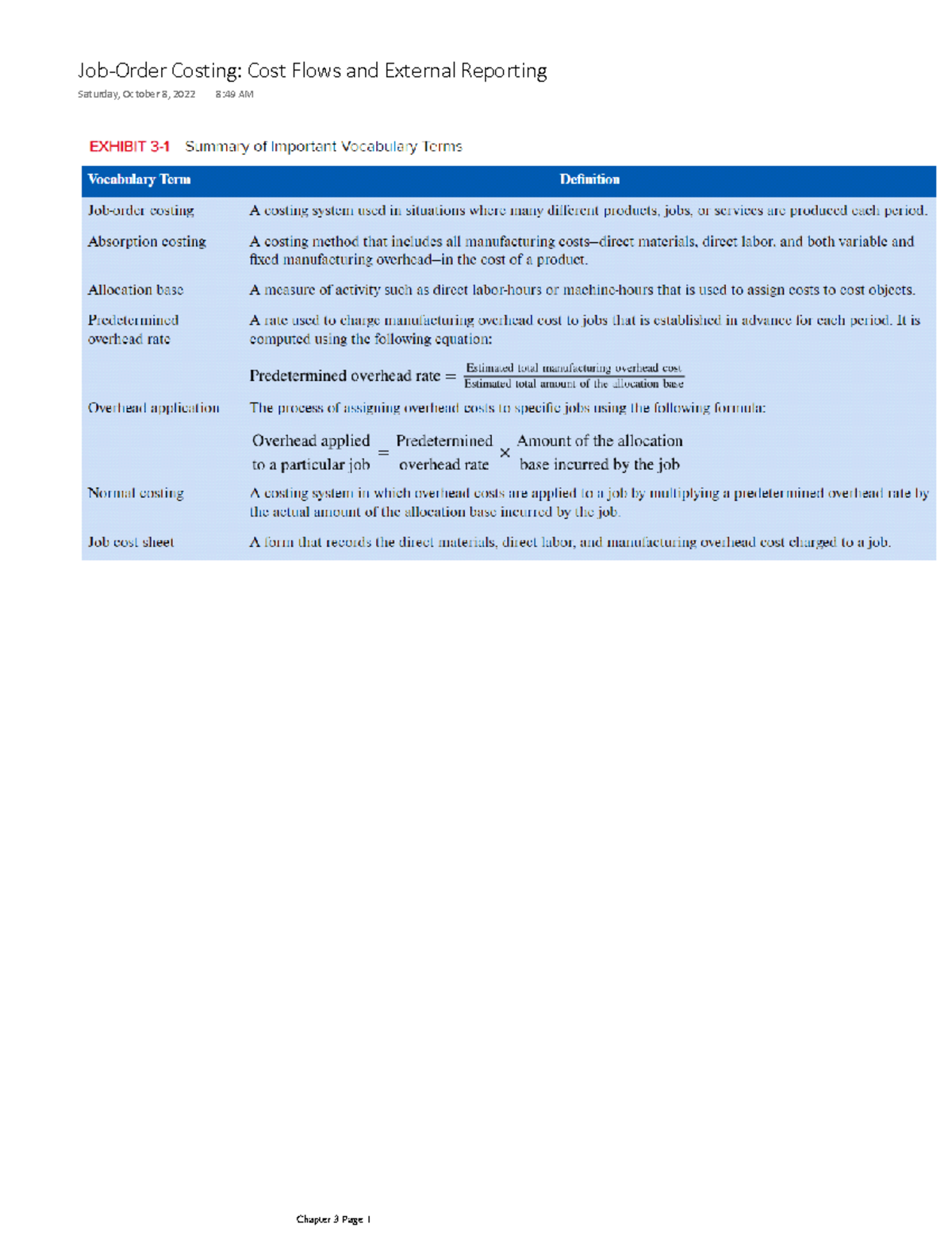 Acctg 202 Managerial Accounting Chapter 3 - Job-Order Costing: Cost Flows and External Reporting ...