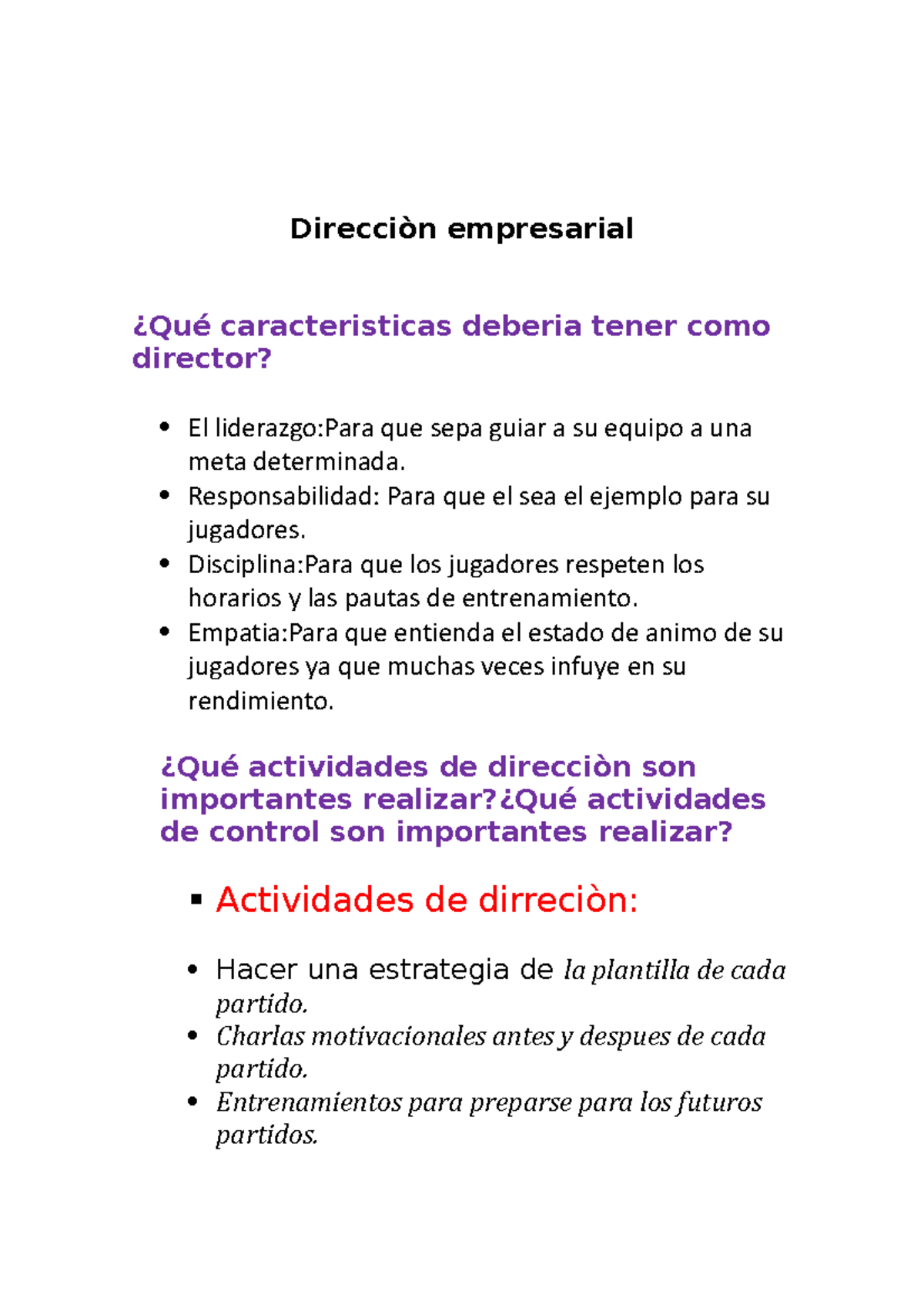 Direcciòn empresarial - Direcciòn empresarial ¿Qué caracteristicas ...