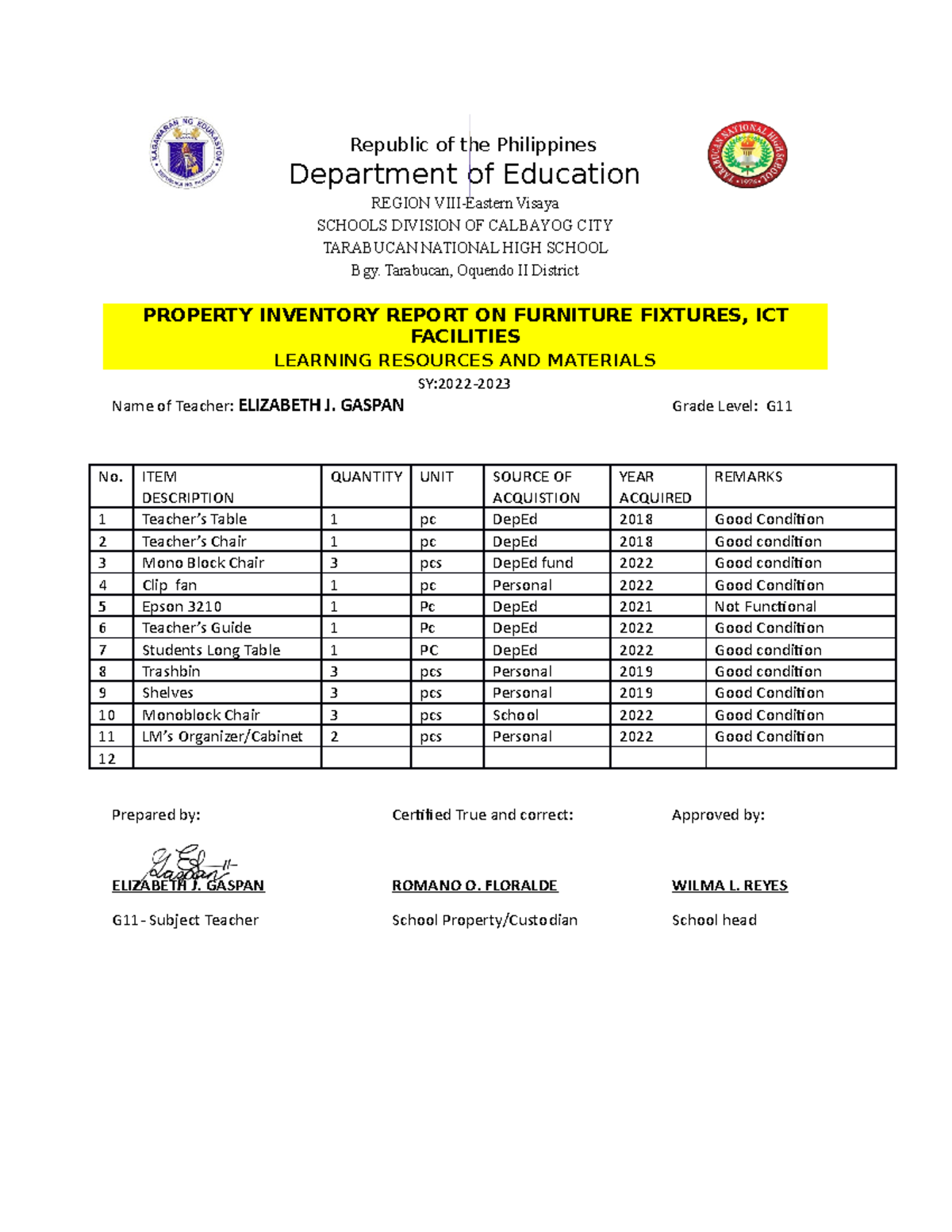 Property-Inventory - First-Activity - Republic of the Philippines ...