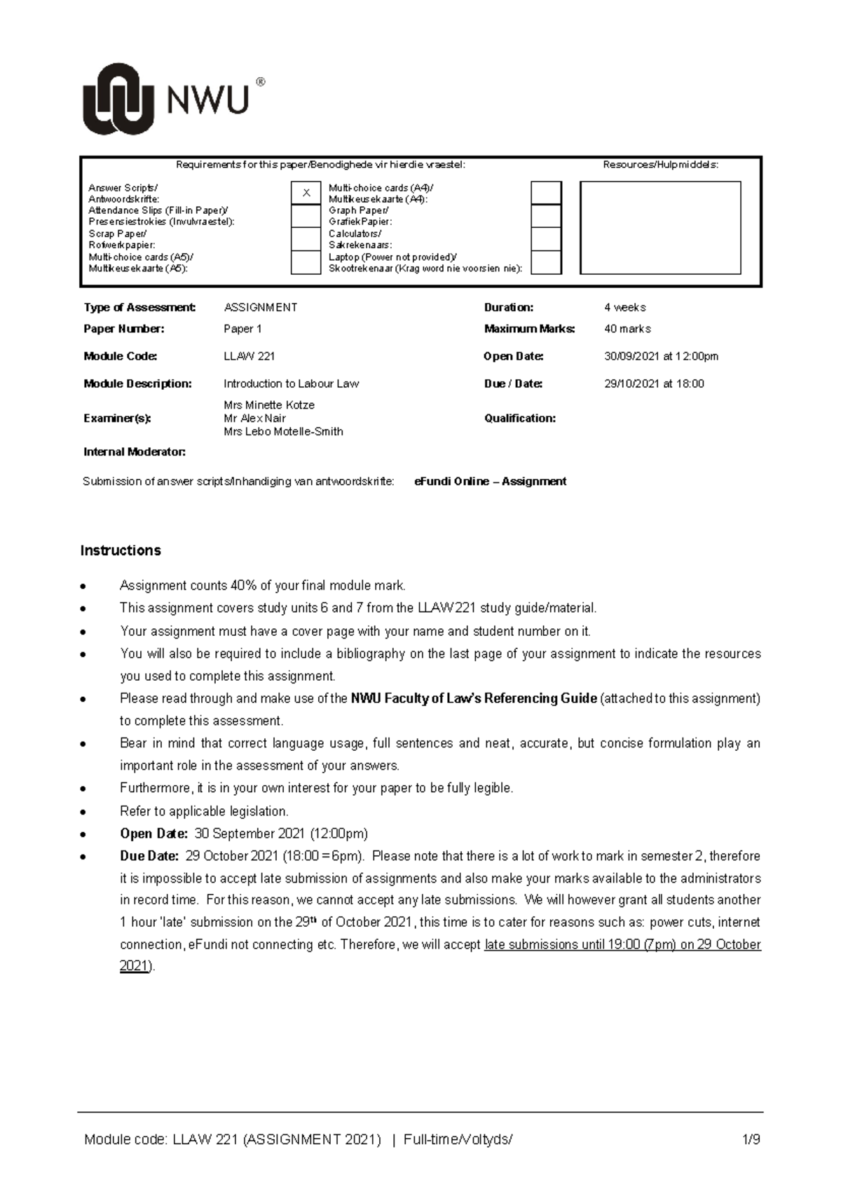 MEMO Assignment - LLAW 221 2021 - Final - Requirements for this paper ...
