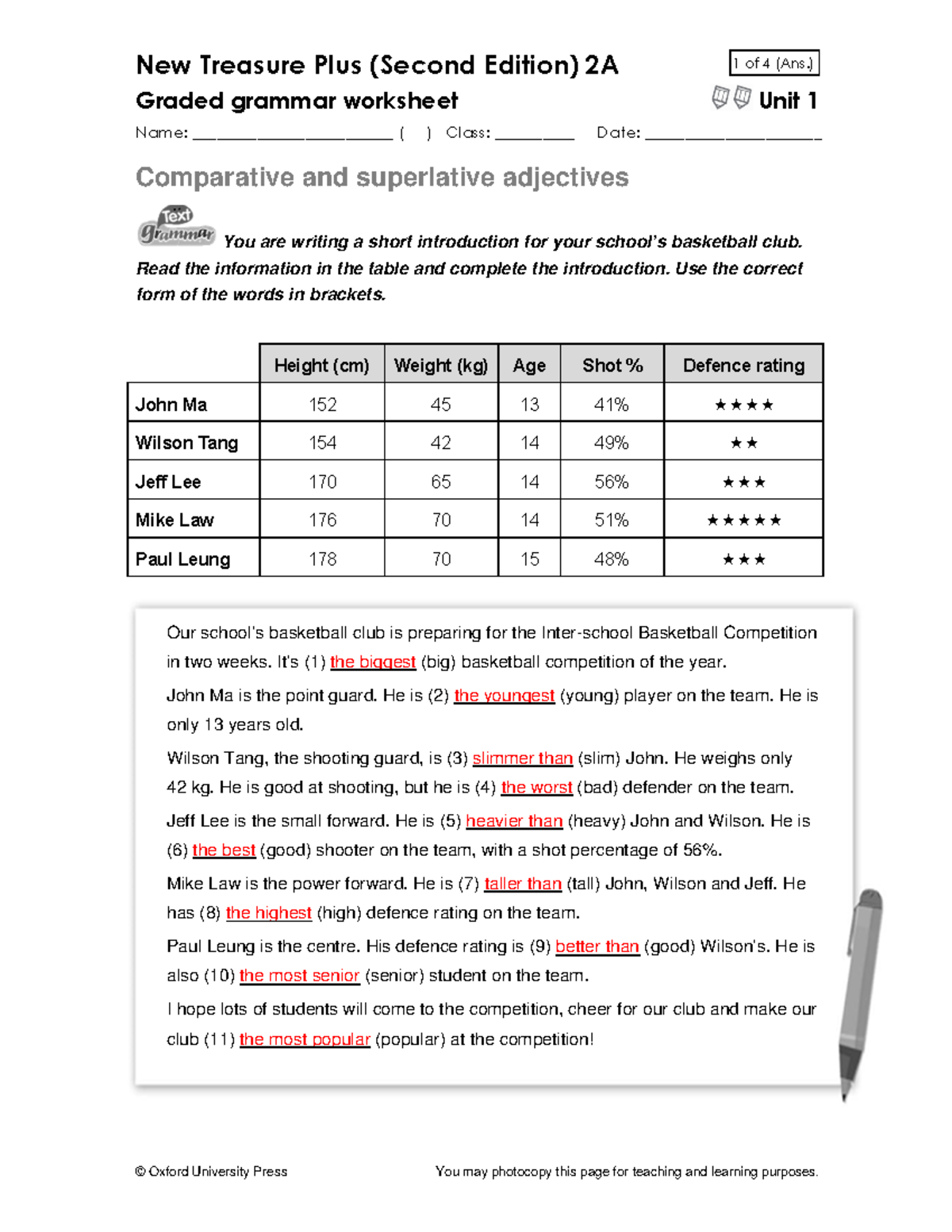 Too many too much ans - Class notes - New Treasure Plus (Second Edition ...