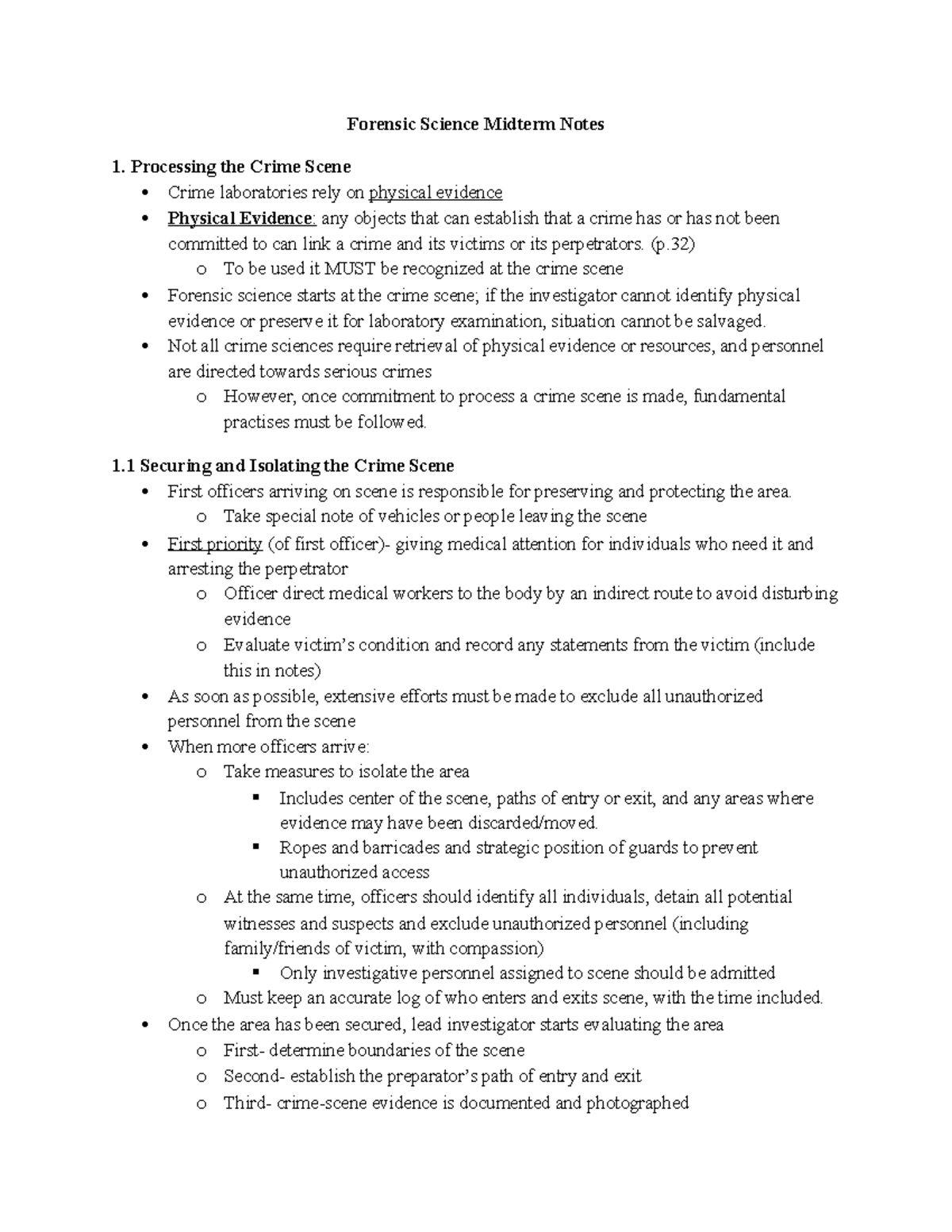 Forensic Science Midterm Notes Forensic Science Midterm Notes