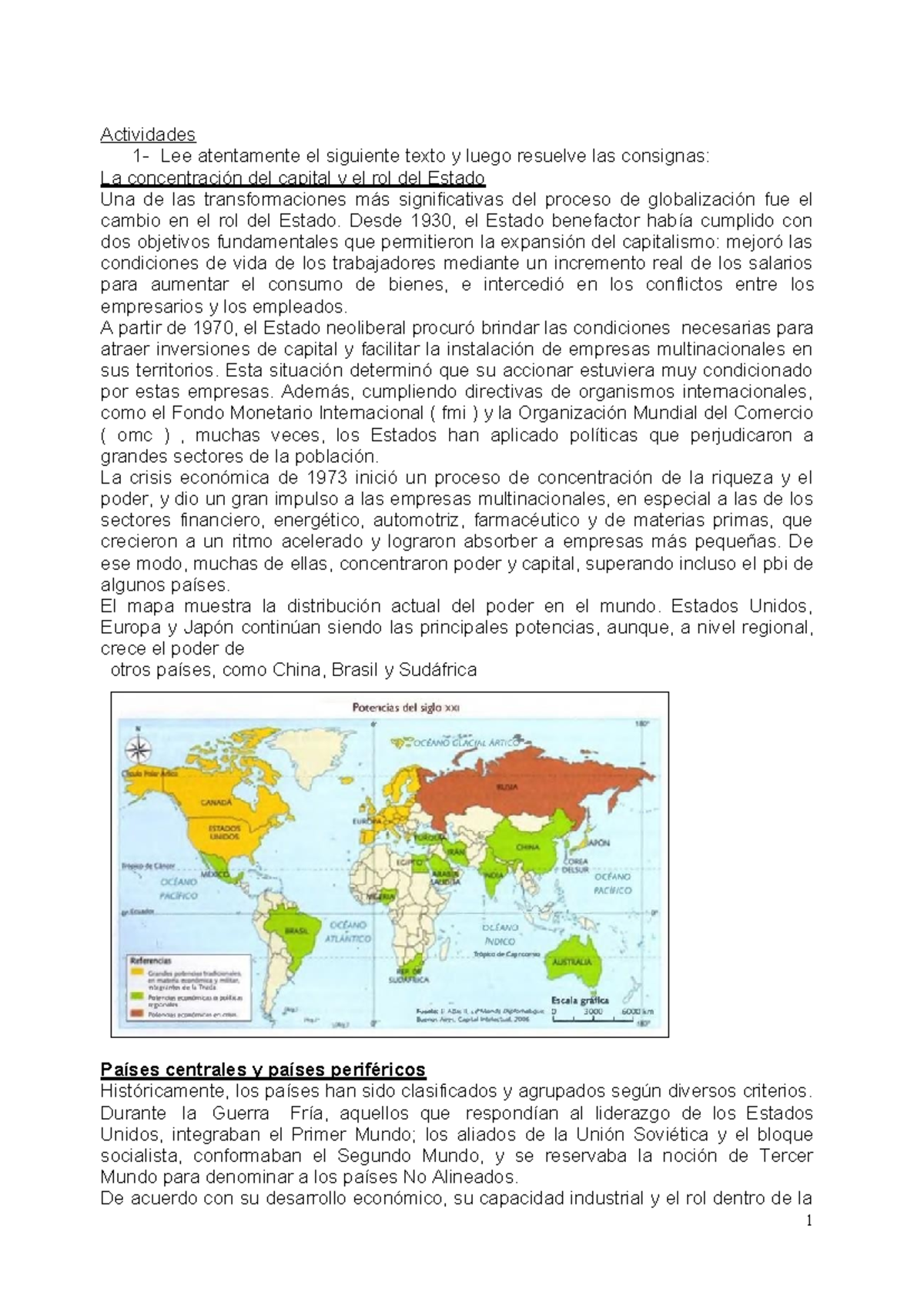 Secuencia paises centrales y periféricos de 4to San Juan - 1 Actividades 1- Lee atentamente el ...
