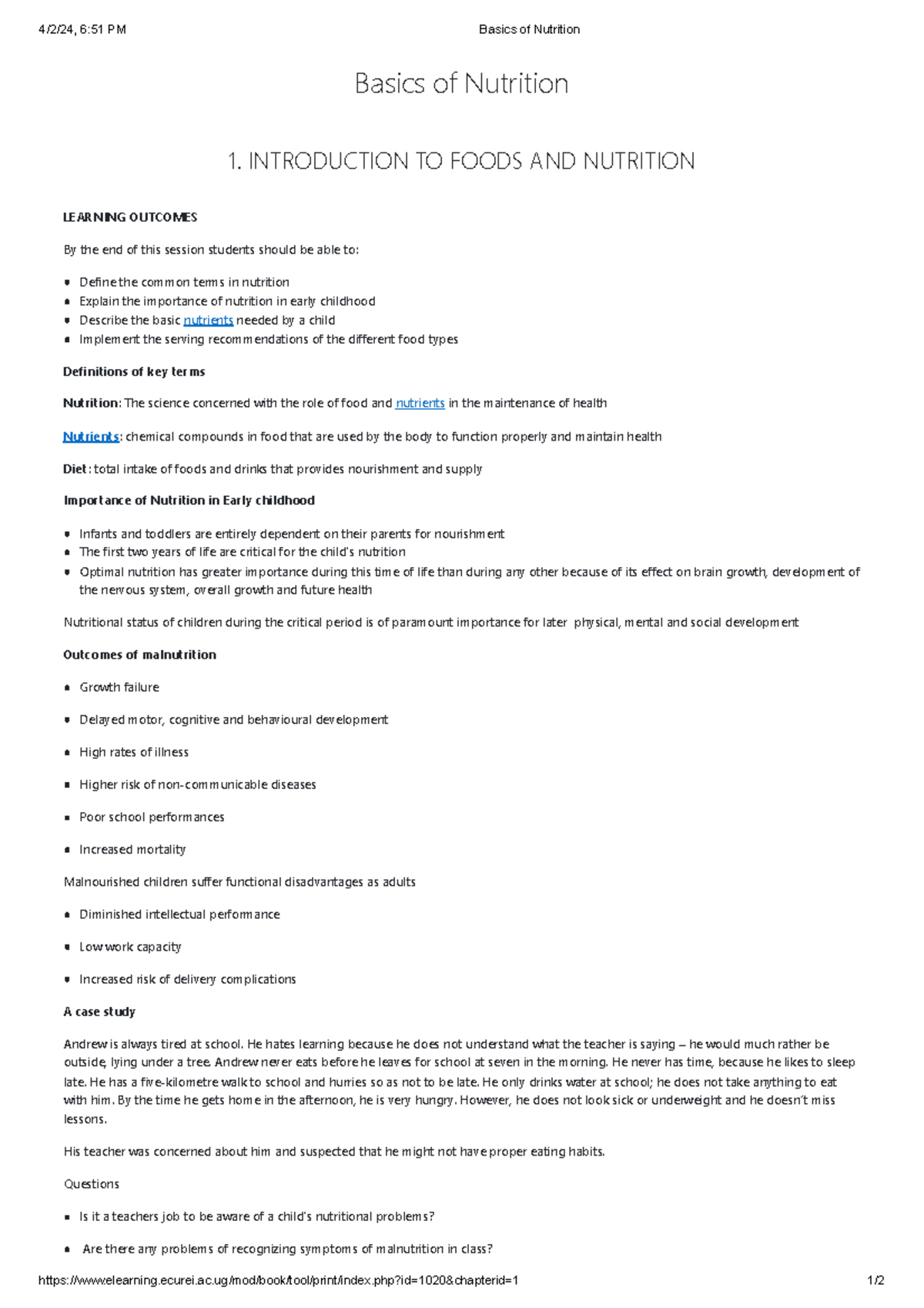 Basics of Nutrition 2 - Early Childhood Health and Development - Basics ...