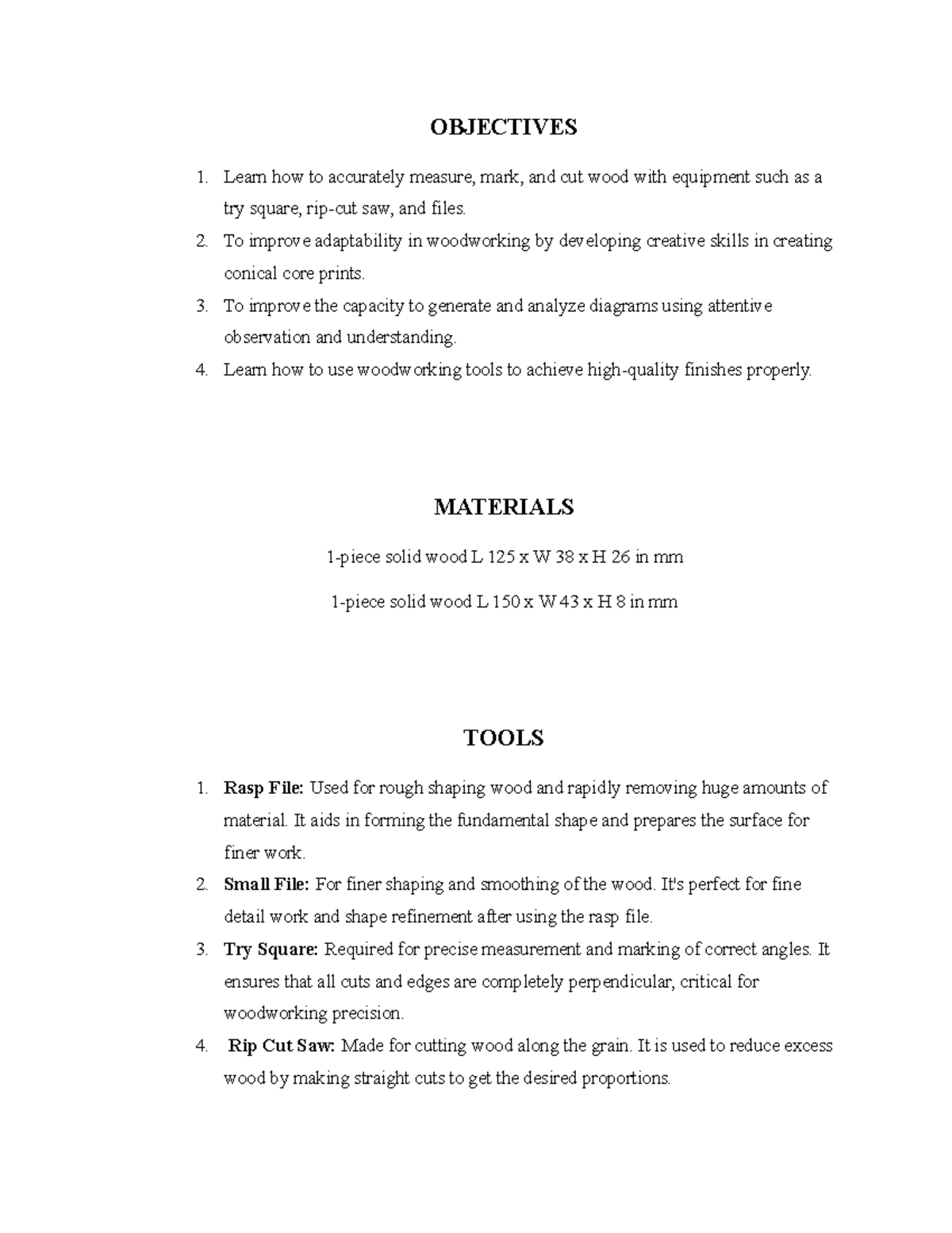 Shop Report 3 (Objectives) - OBJECTIVES Learn how to accurately measure ...