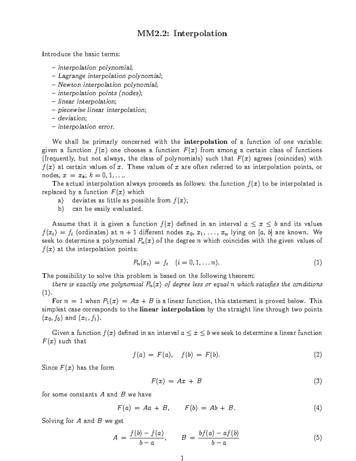 Mm2 2 - Computational Science and Numerical Method - MM2: Interpolation ...