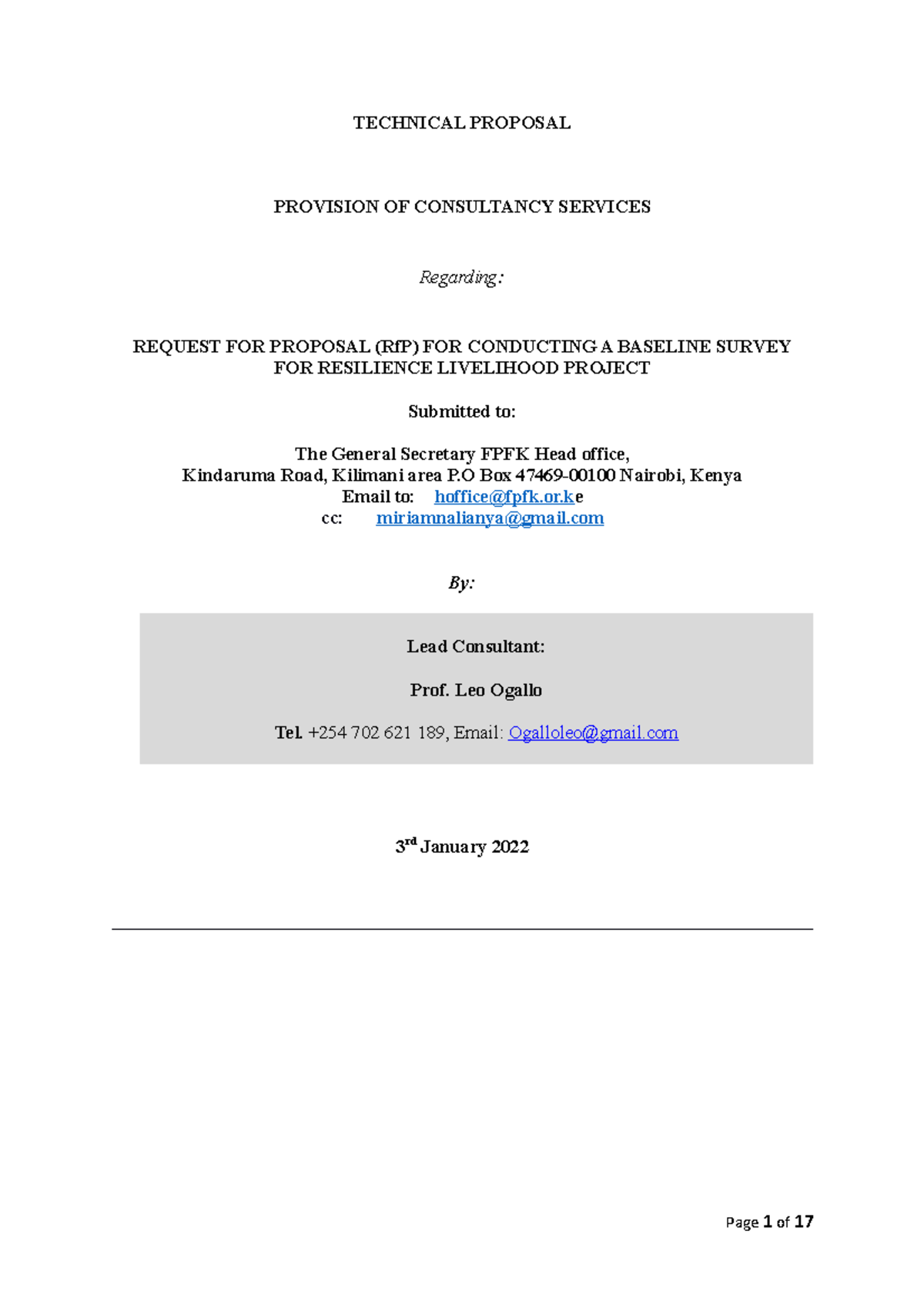 1. Technical Proposal on Livelihood Baseline Survey - TECHNICAL ...