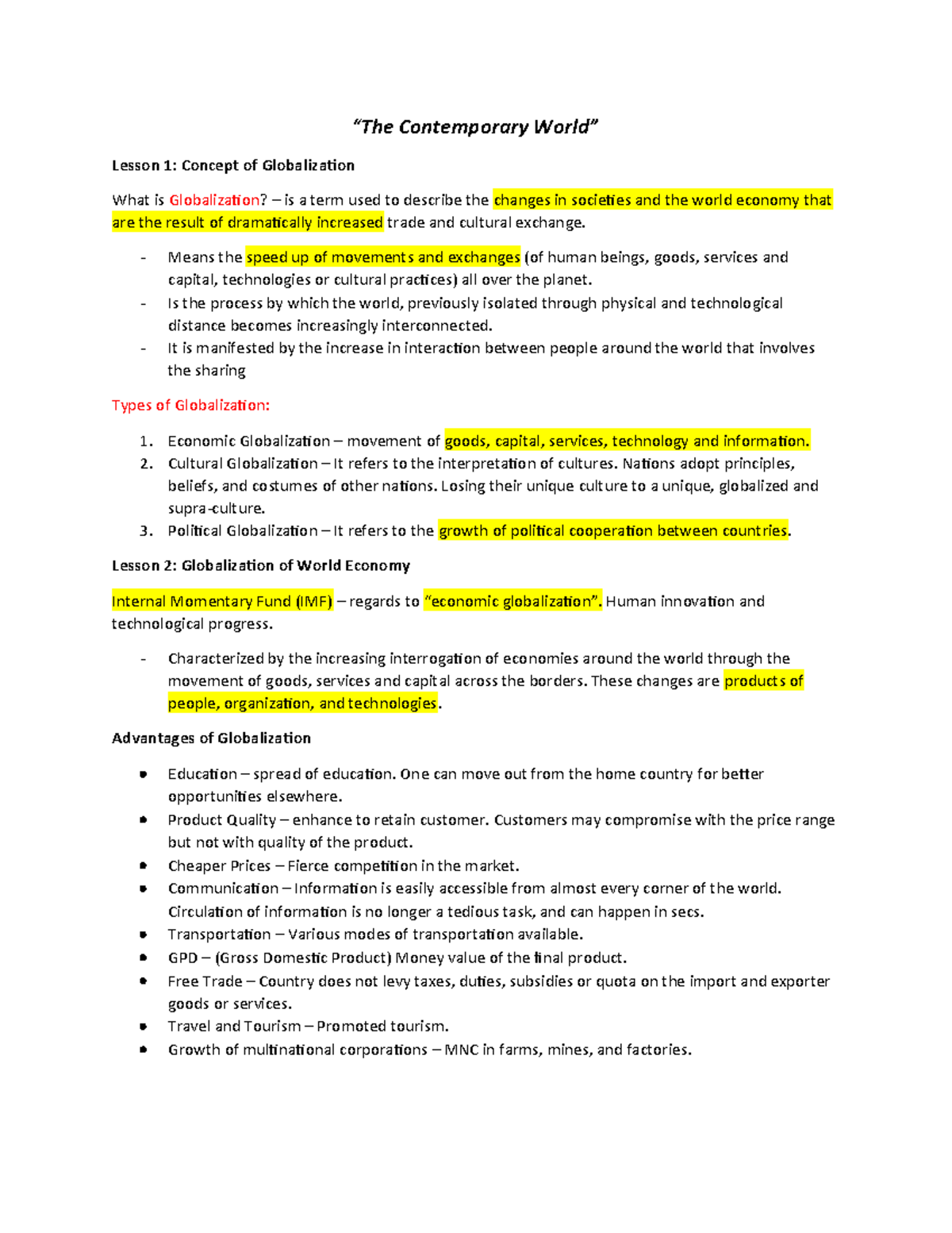 Notes-the-contemporary-world compress - “The Contemporary World” Lesson ...