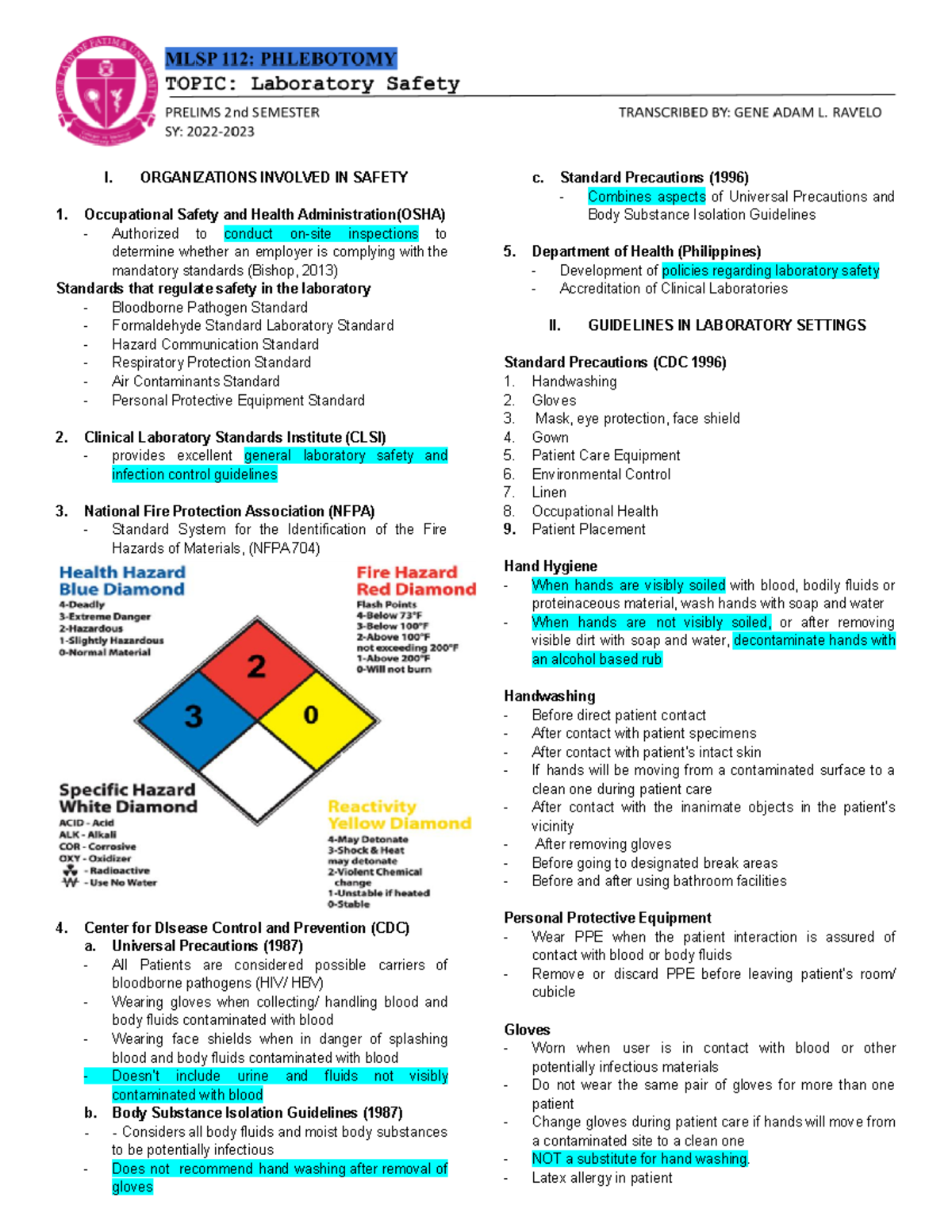 Phlebotomy-4 - summarized phlebotomy reviewer - I. ORGANIZATIONS ...