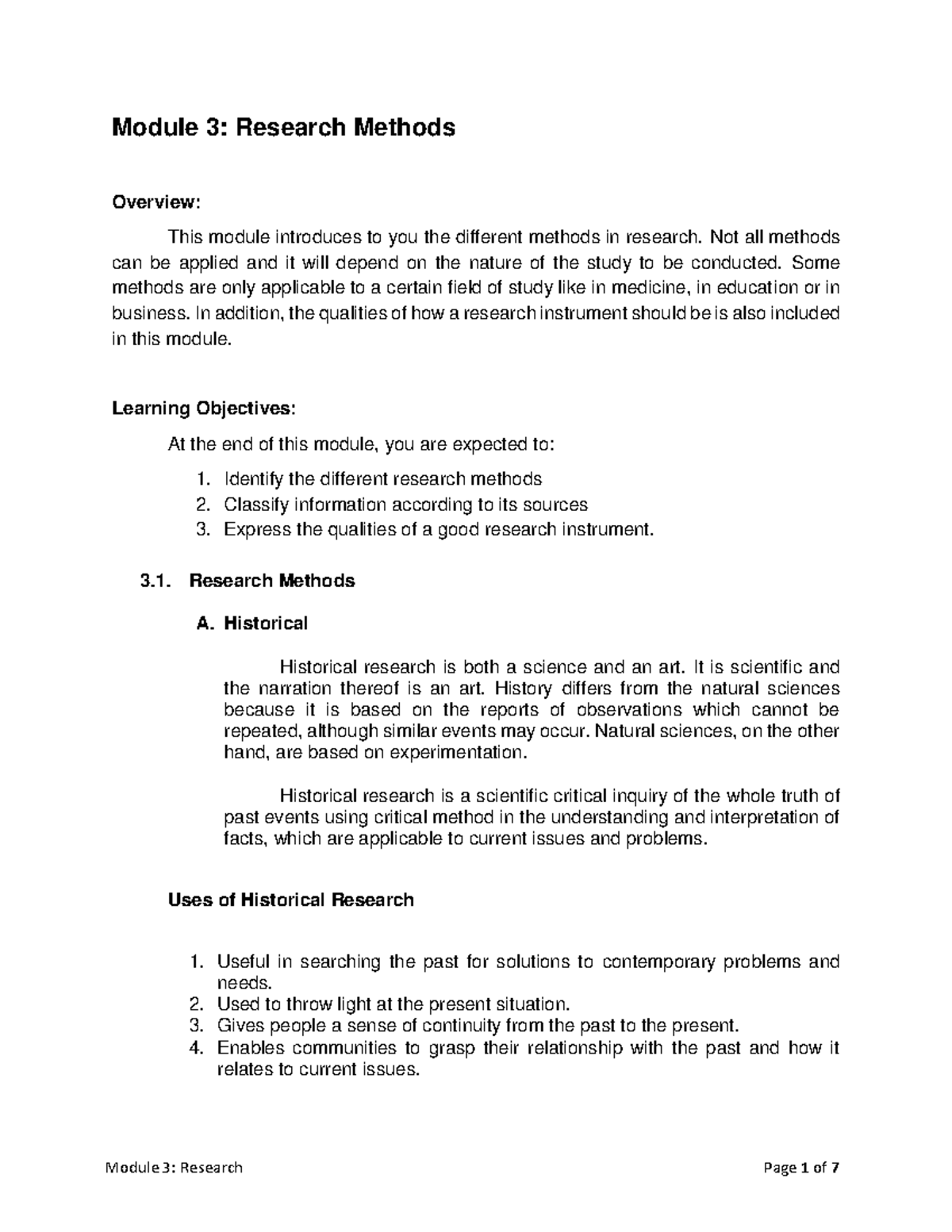 Module 3 Research Methods - Module 3: Research Methods Overview: This ...