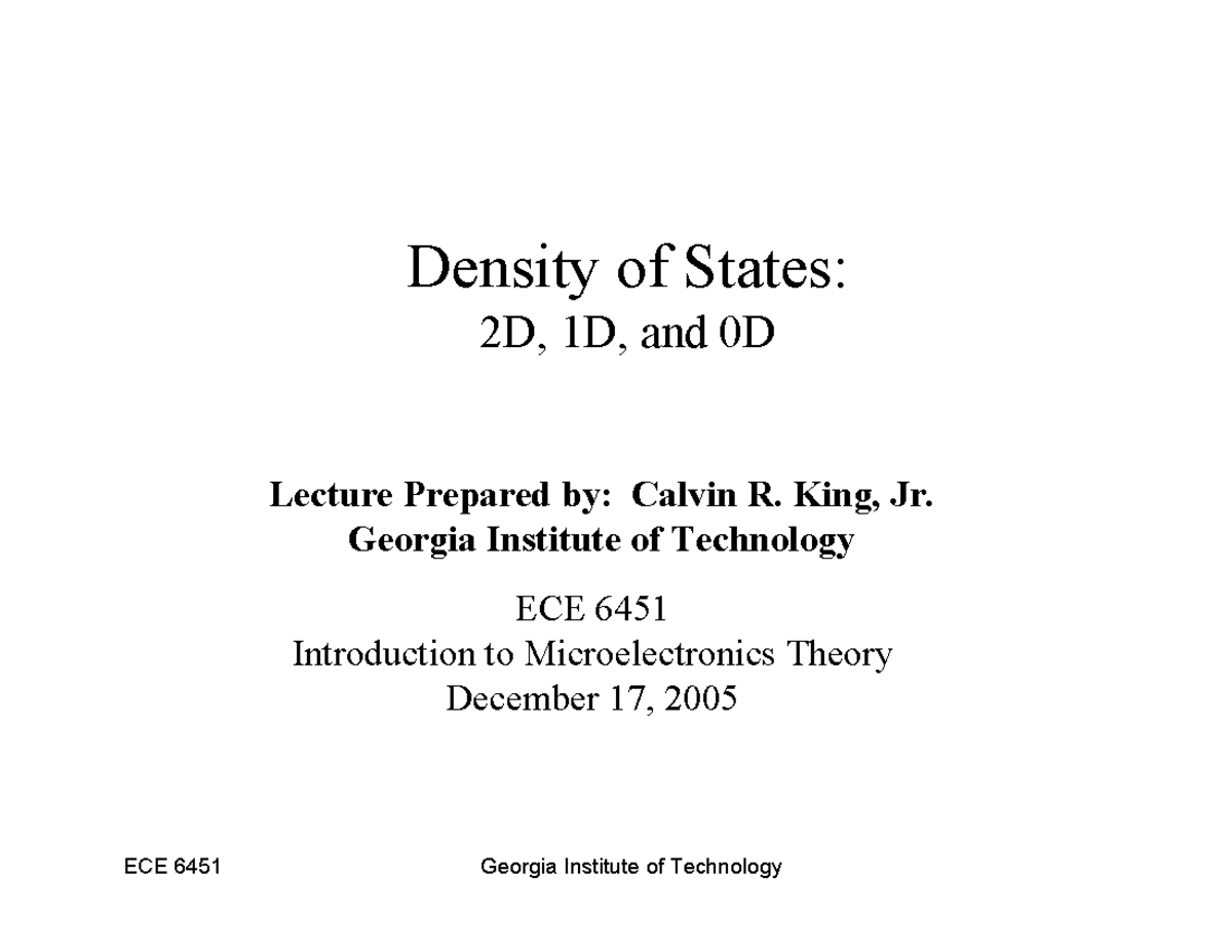 King Notes Density of States 2D1D0D - Lecture Prepared by: Calvin R ...