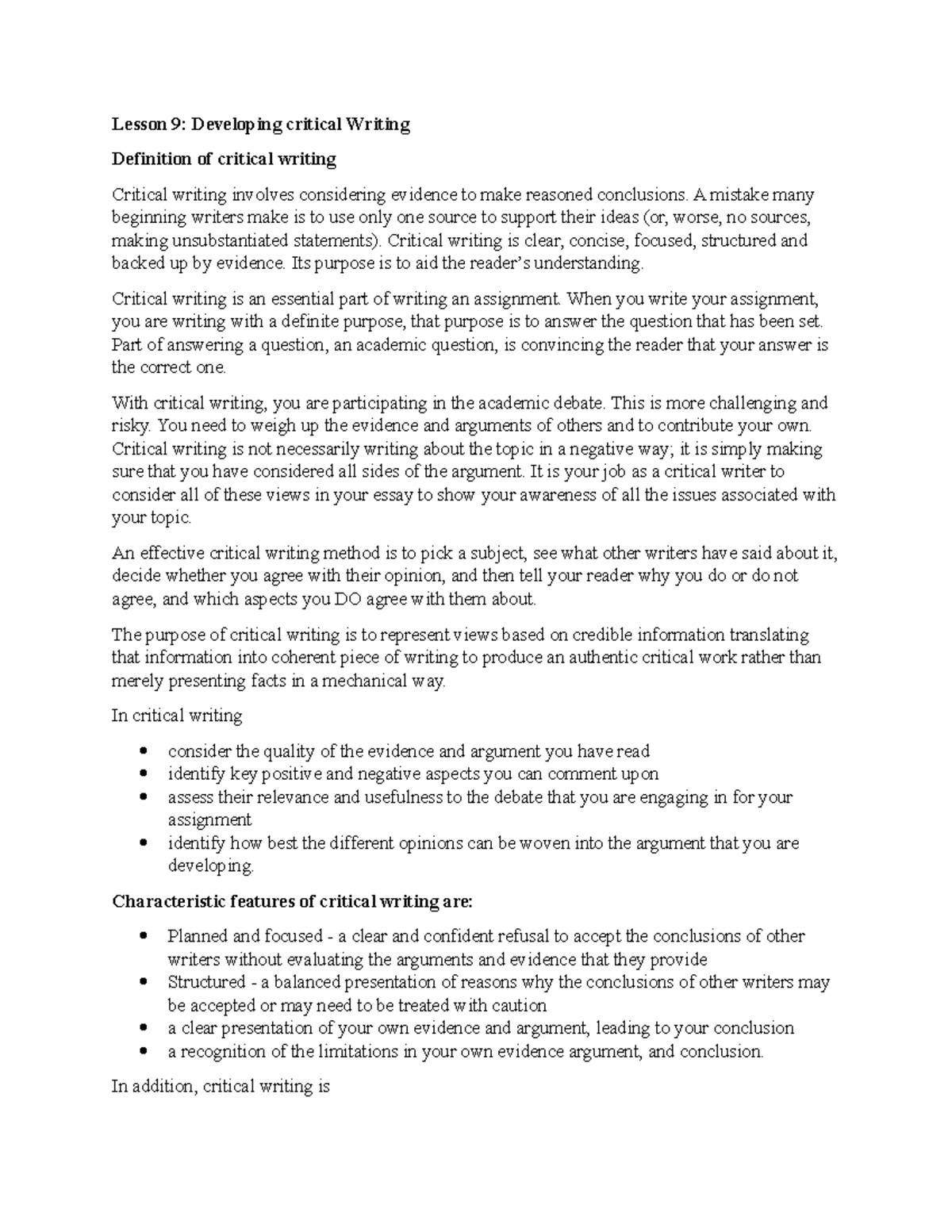 Lesson 9 Lesson 9 Developing Critical Writing Definition Of Critical lesson-9-lesson-9-developing-critical-writing-definition-of-critical