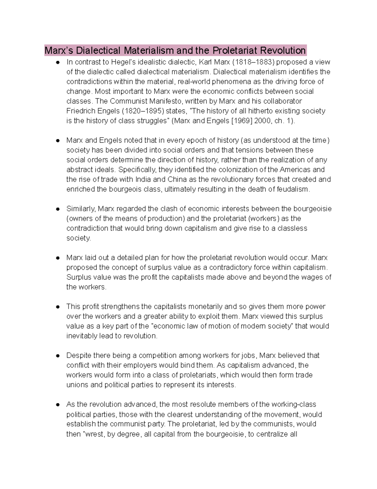 Philosophy - Part 29 - Notes - Marx’s Dialectical Materialism and the ...