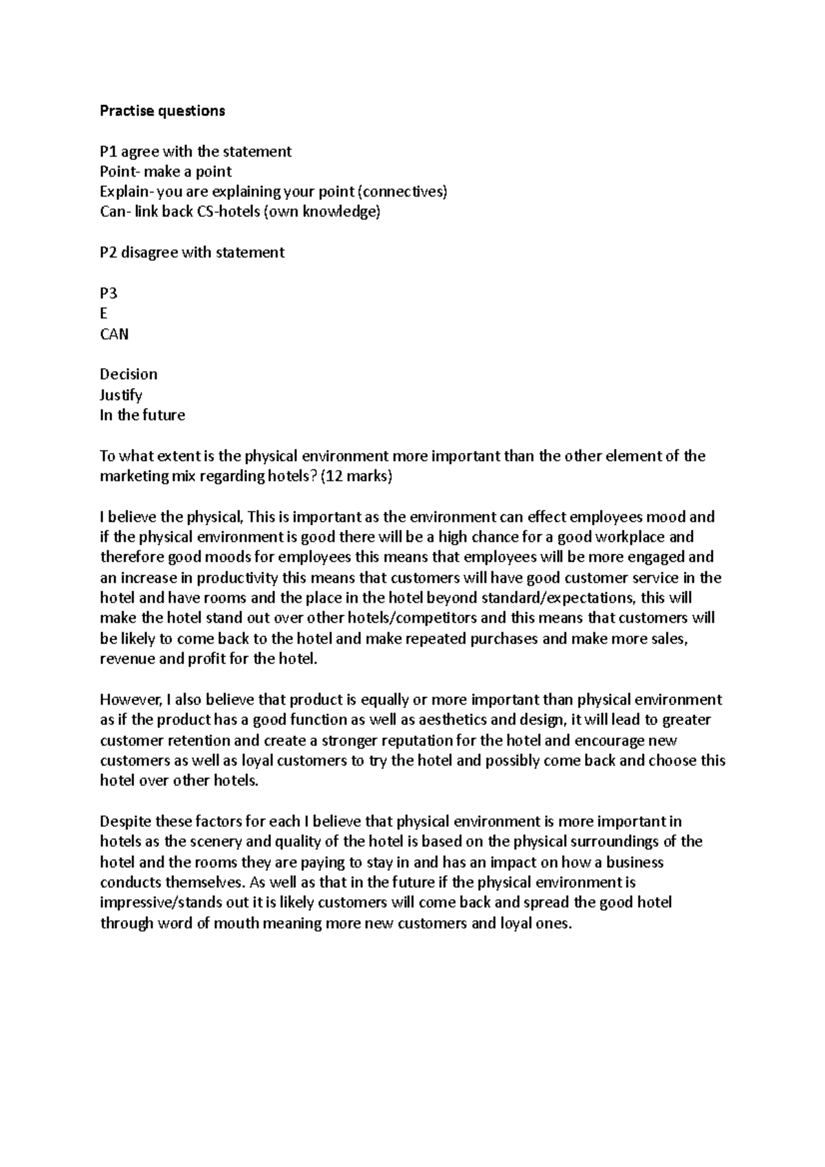 12 markers marketing mix copy - Practise questions P1 agree with the ...