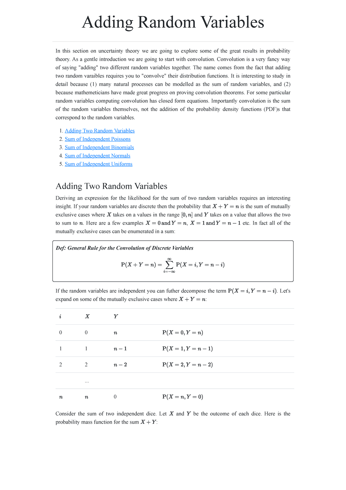 Adding Random Variables - As a gentle introduction we are going to start with convolution. - Studocu