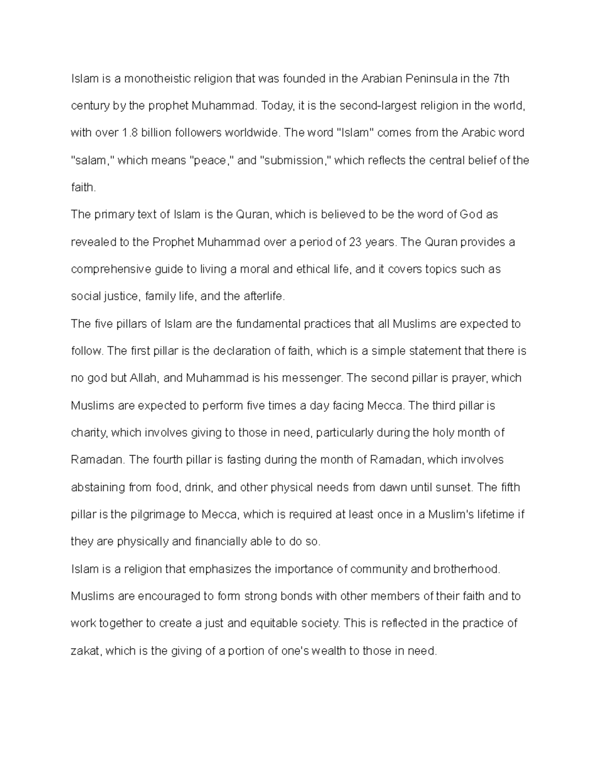 Islam essay - Islam is a monotheistic religion that was founded in the ...