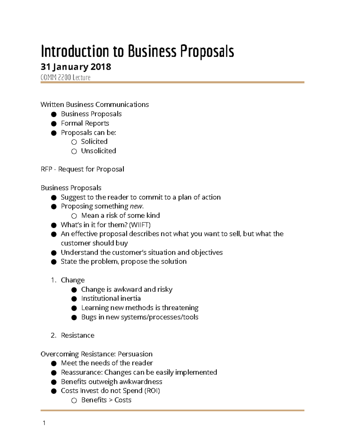 Lecture 6: Introduction to Business Proposals - Introduction to ...