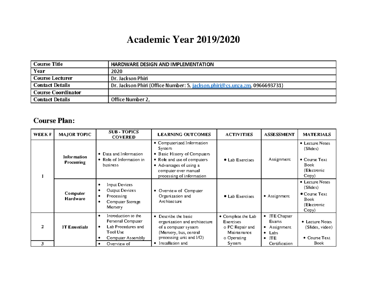CSC 2101 Course Outline_basic what will be covered - Academic Year 2019 ...