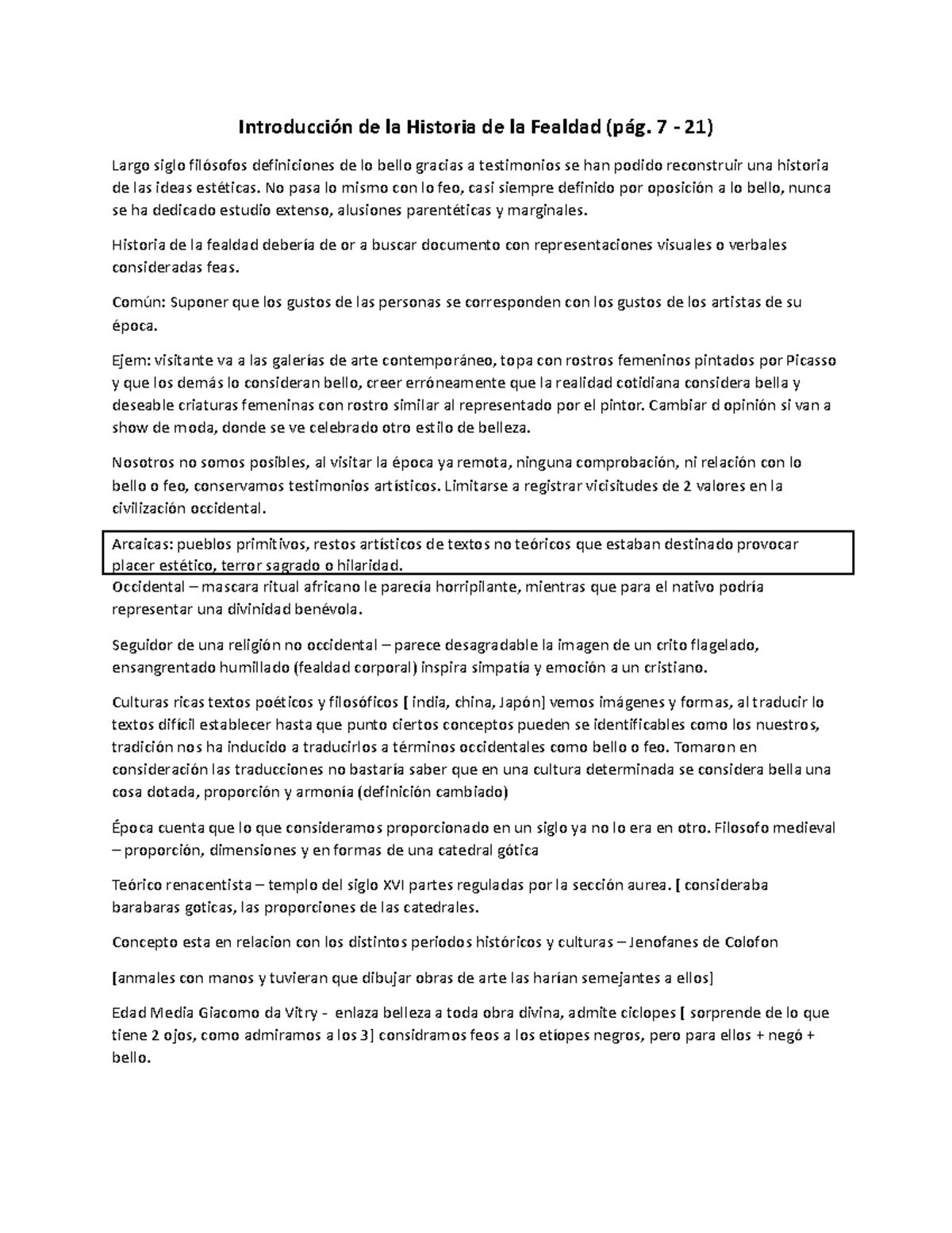 Historia de la Fealdad Resumen Intro - Introducción de la Historia de ...