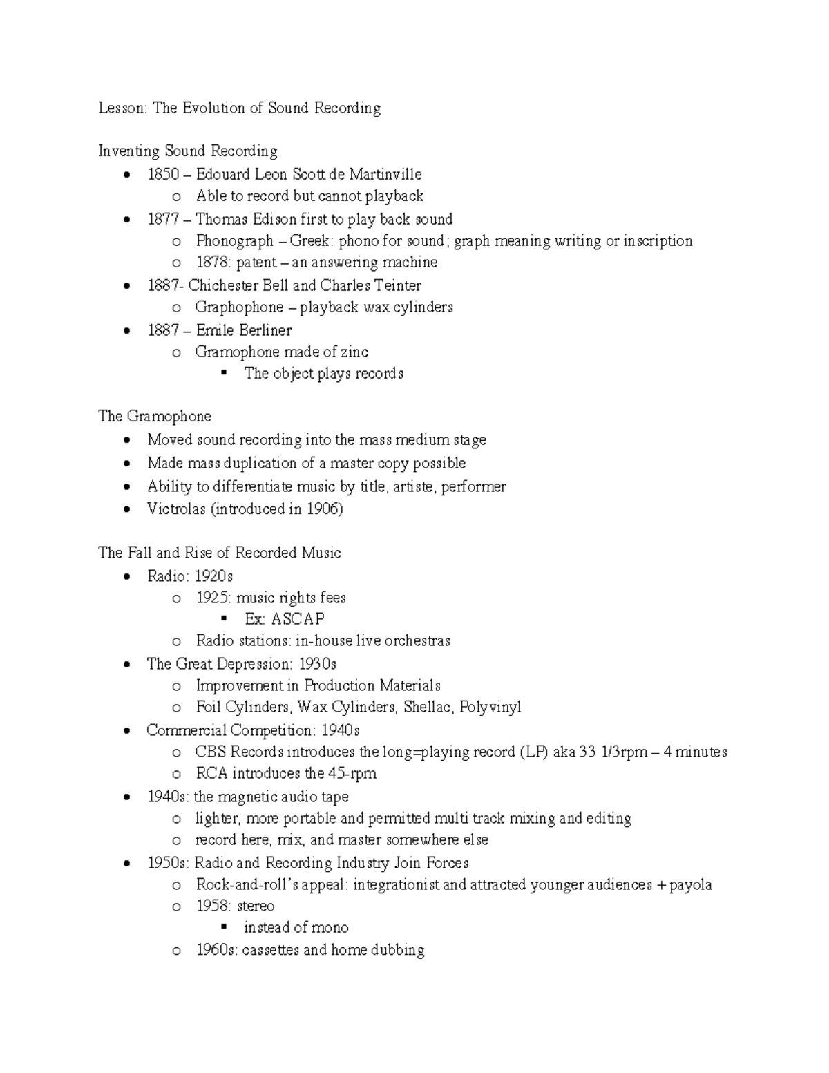 The Evolution of Sound Recording - Lesson: The Evolution of Sound ...