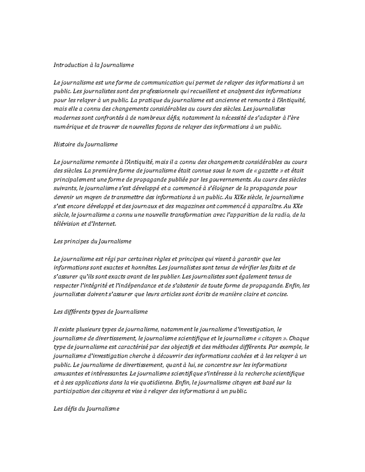 Journalism Study Notes - Introduction à la Journalisme Le journalisme ...