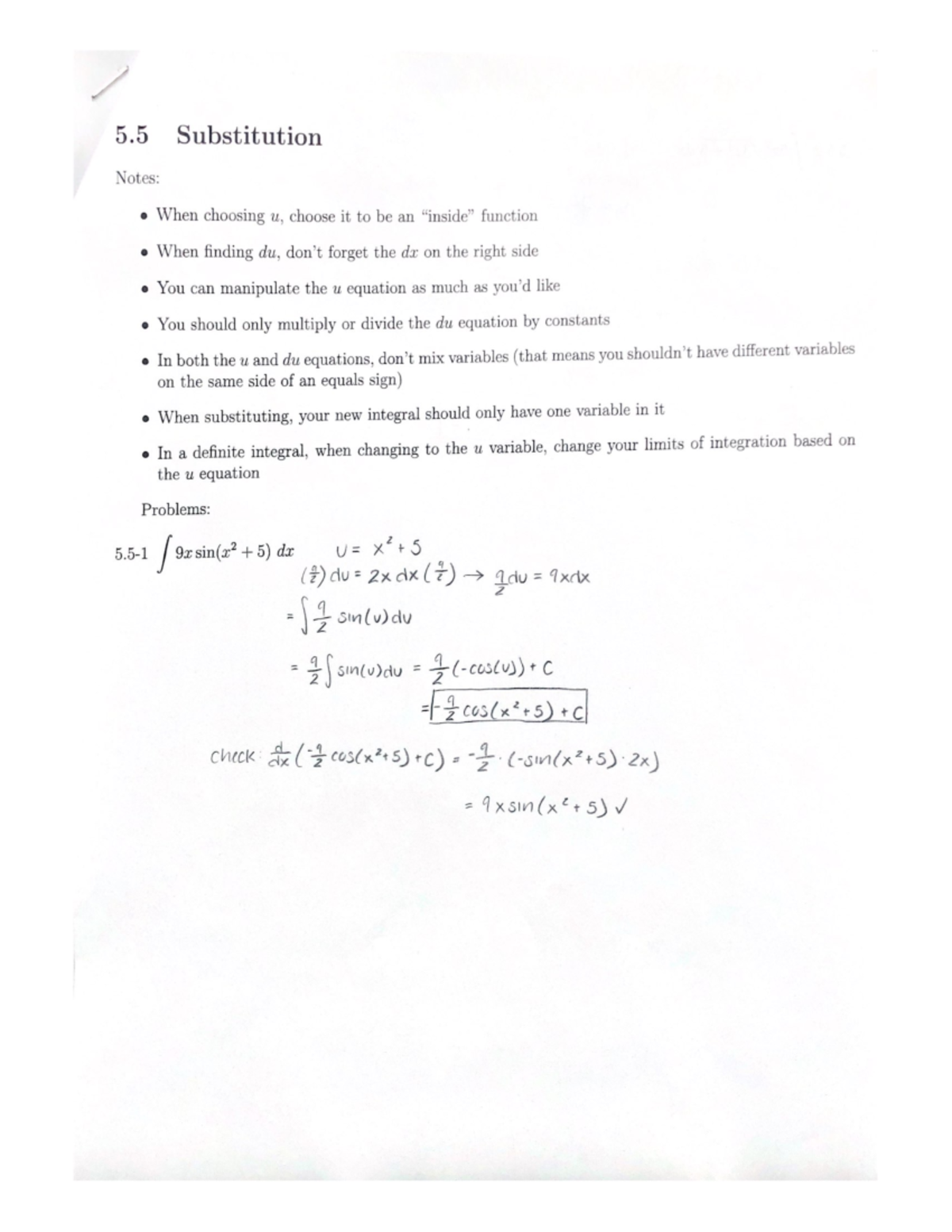 Substitution Lecture notes - MATH 181 - Studocu
