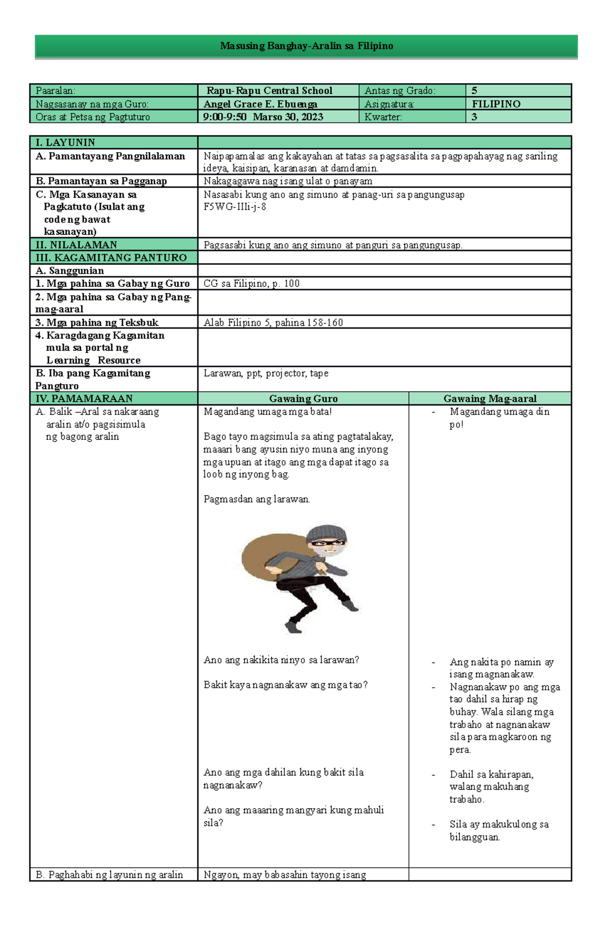 DLP Filipino- simuno at panaguri - Paaralan: Rapu-Rapu Central School ...