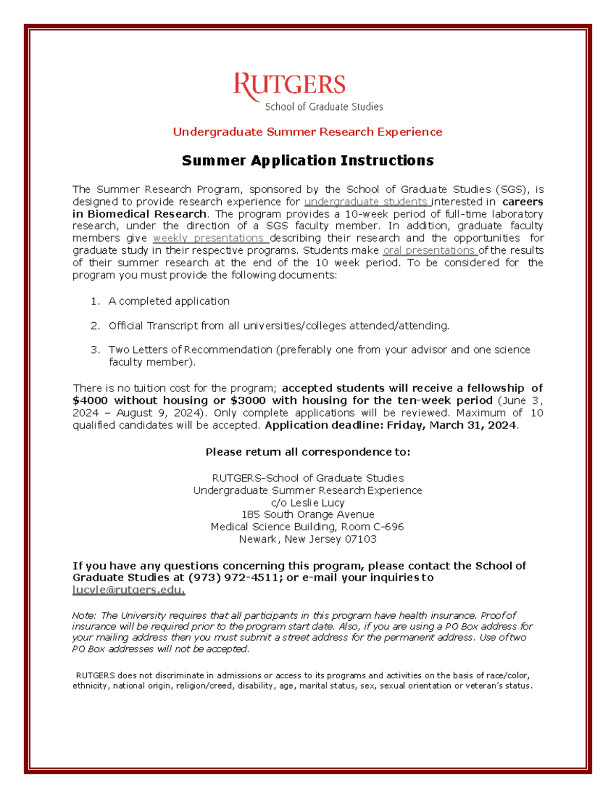 Summer Research Application Package-2024 - Undergraduate Summer ...